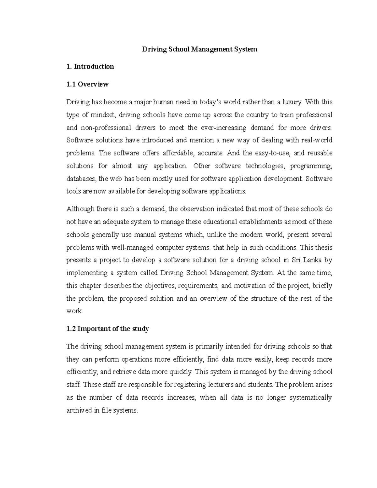 Chapter 1 Introduction - Driving School Management System Introduction ...
