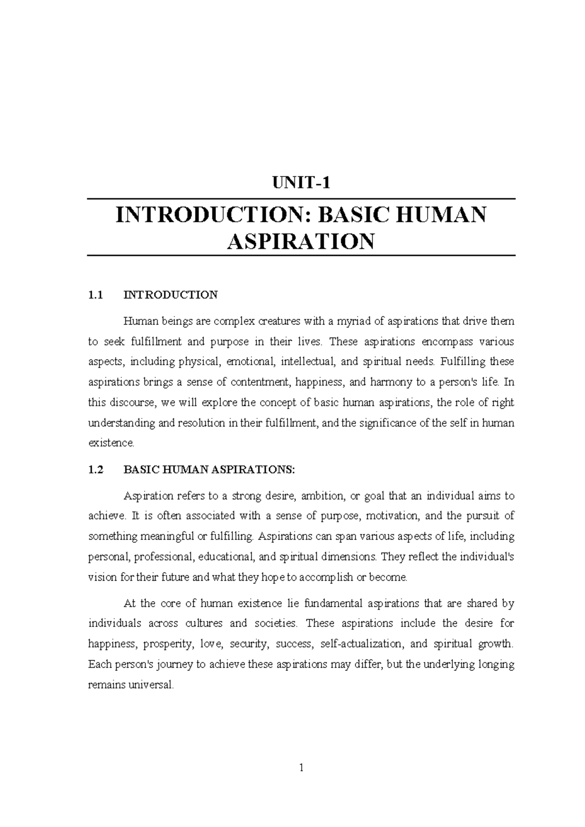 BOOK 1 DR. Sujatha-5-10-33 - UNIT- INTRODUCTION: BASIC HUMAN ASPIRATION ...
