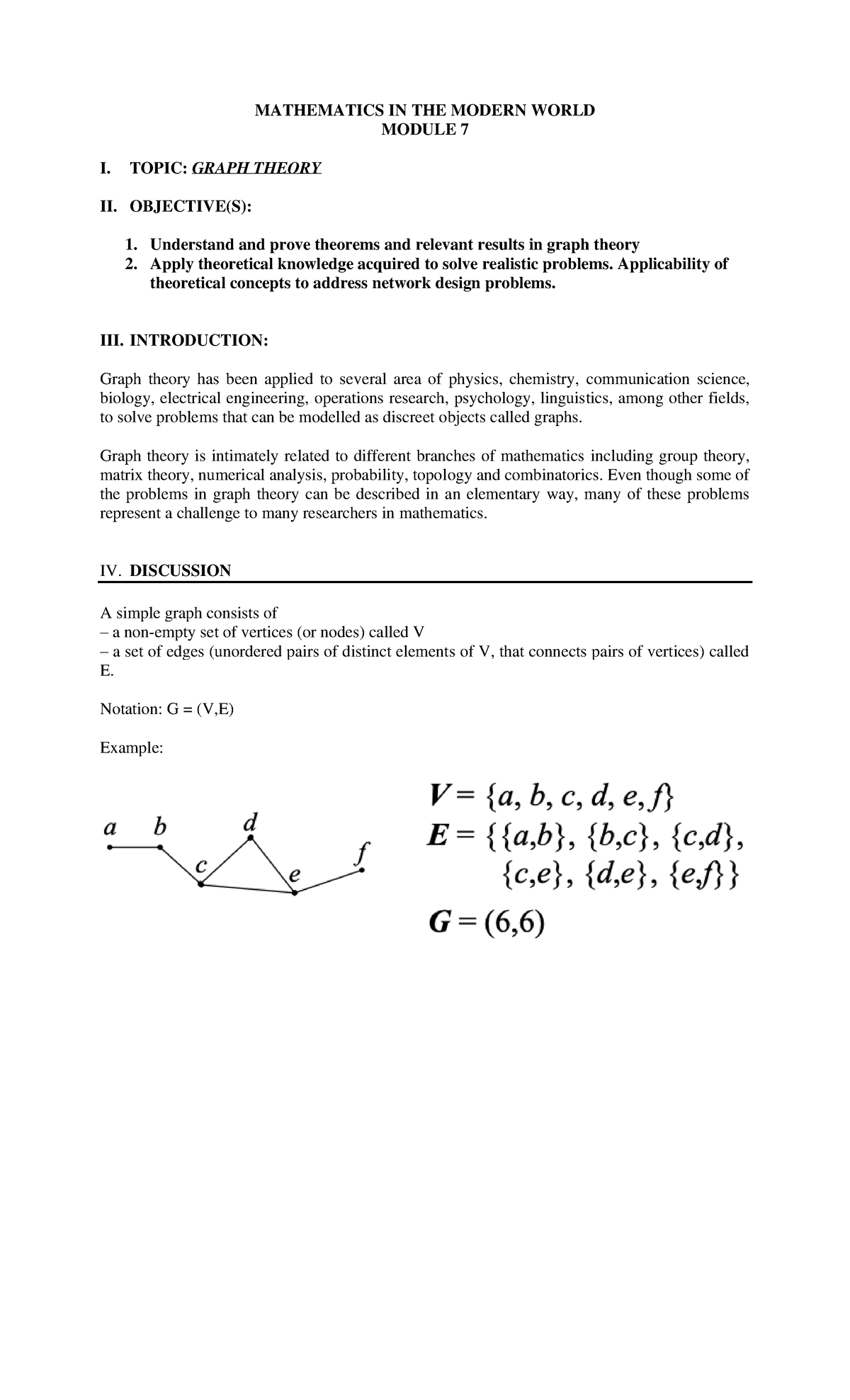 MMW Module 7- Graph Theory - MATHEMATICS IN THE MODERN WORLD MODULE 7 I ...