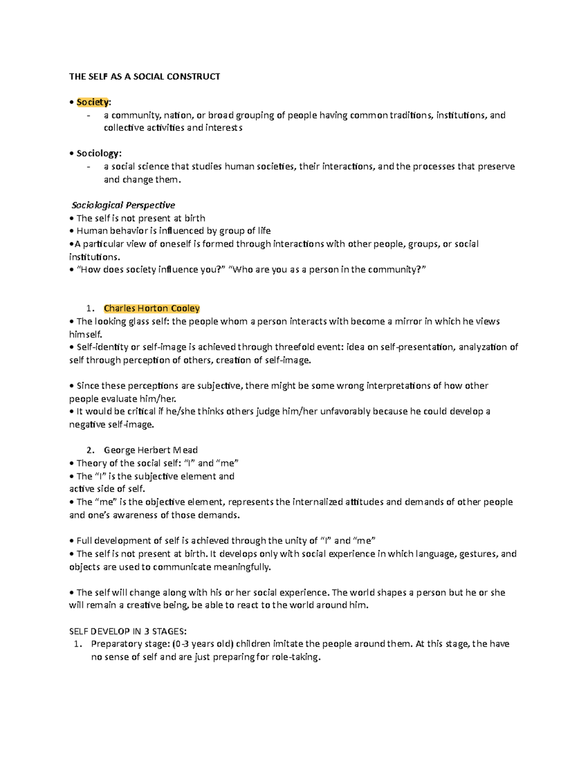UTS SOCIO - LECTURE NOTES: The Self as a Social Construct - Studocu