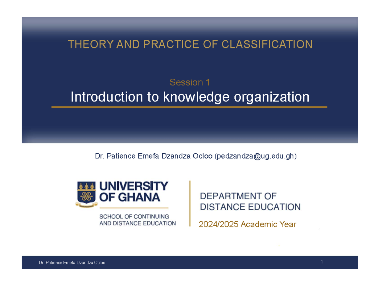 Lecture on Knowledge Organization and Classification - Studocu