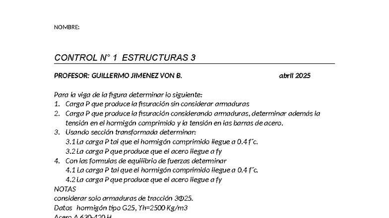 Estructuras 3 C1 01-25 - Diseño de losa y viga - 3 mt P 35 25 40 E ø 10 ...