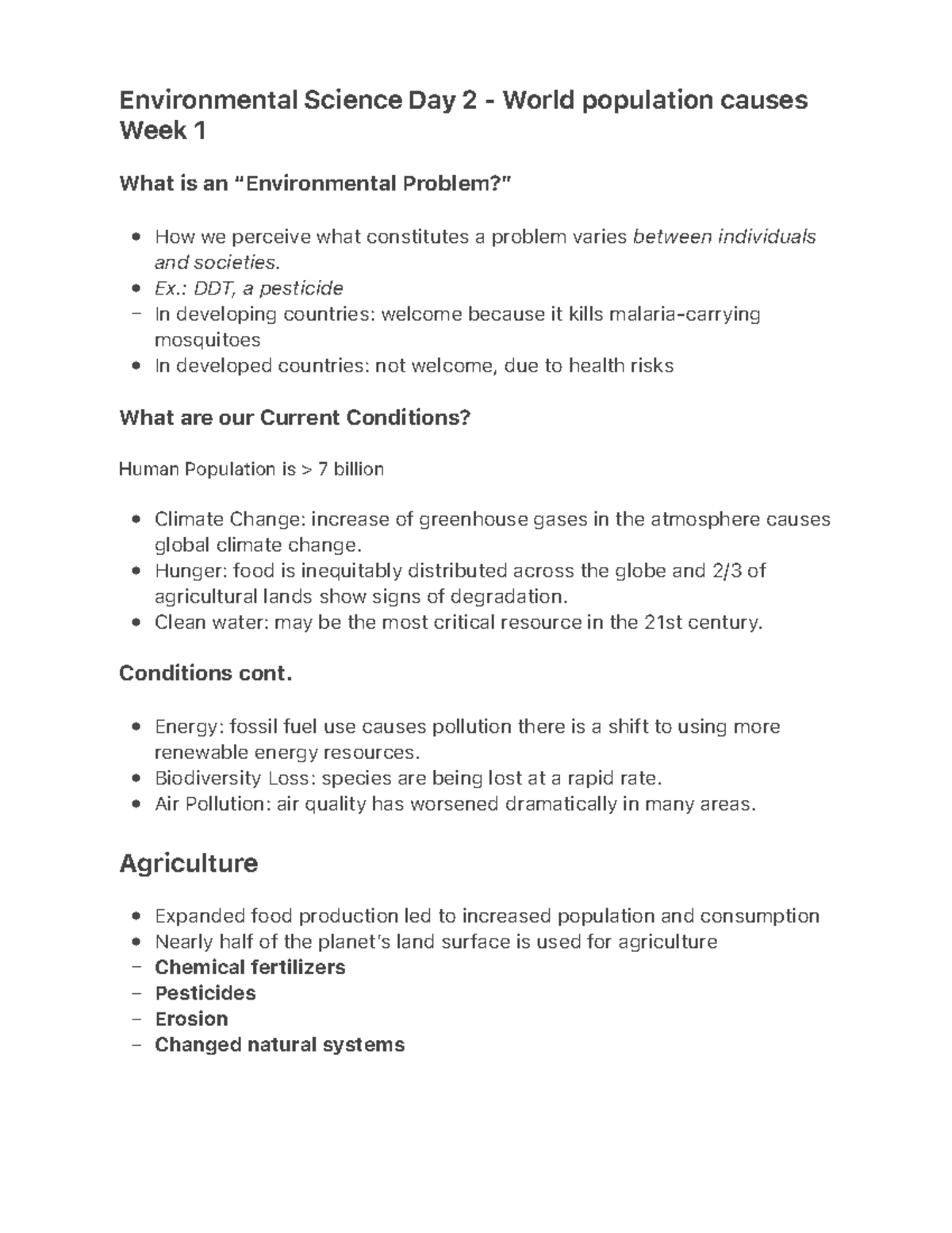 Environmental Science Week 1 - World population causes Week 1 ...