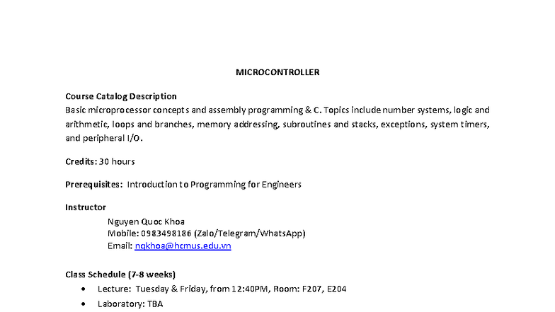 MICROCONTROLLER Syllabus: Concepts & Assembly Programming C - Studocu