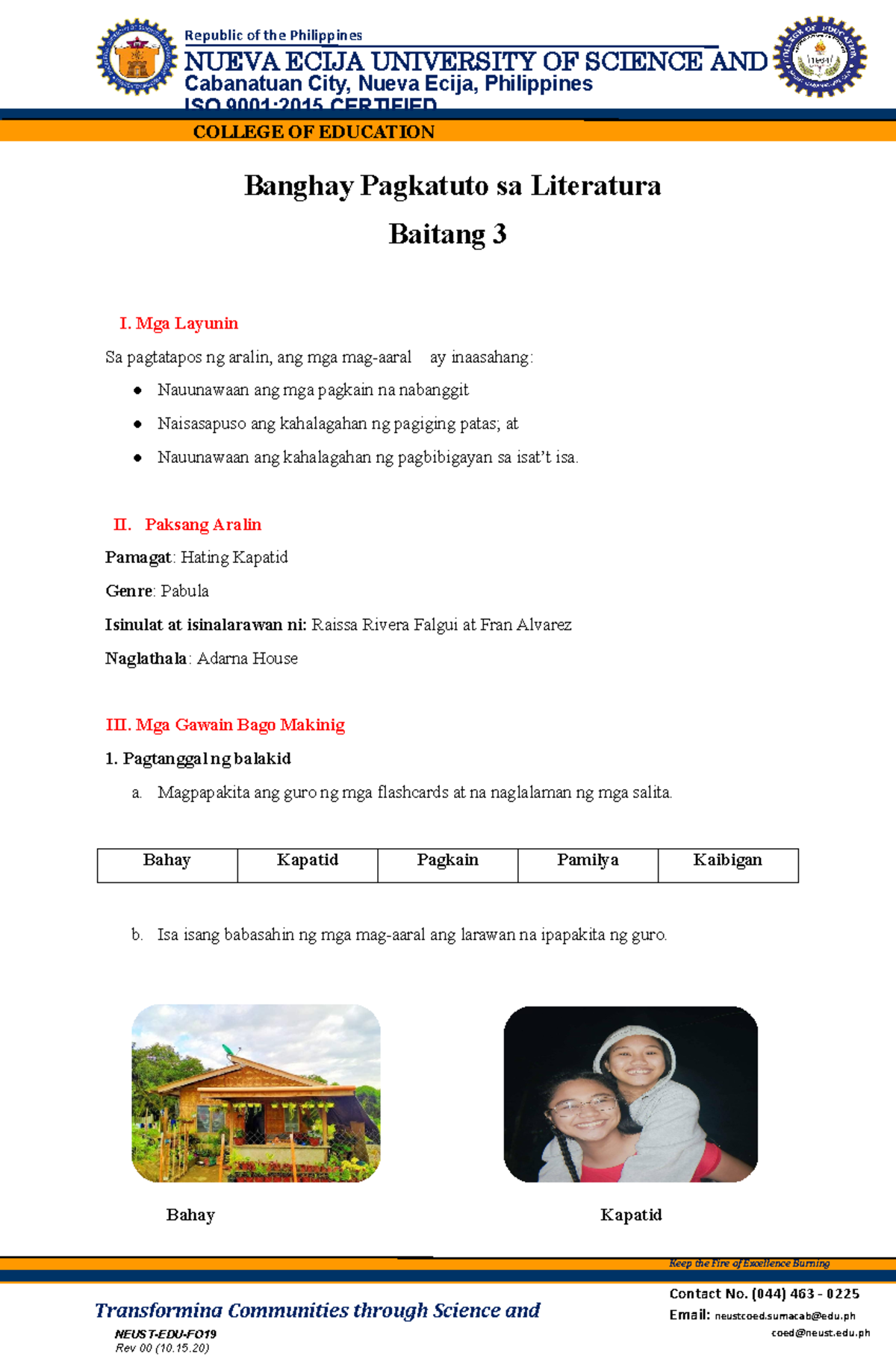 NEUST-EDU-FO: Semi Detailed Lesson Plan on "Hating Kapatid" Pabula ...
