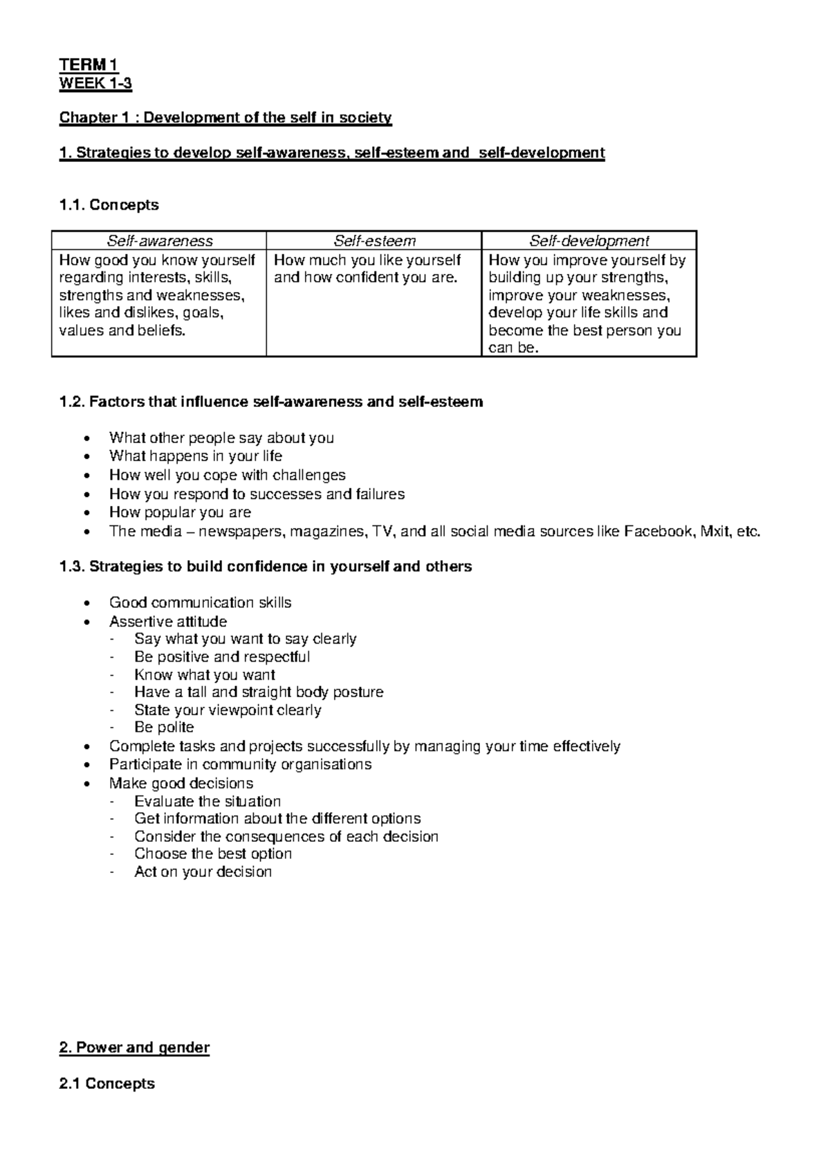 LIFE Orientation Grade 10 Term 1 Study Notes: Self & Society ...