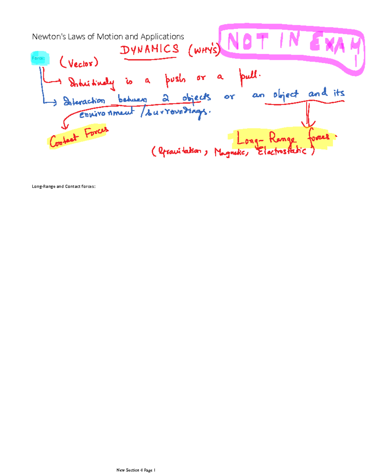 Newtons Laws and Applications Final - Force: Long-Range and Contact ...