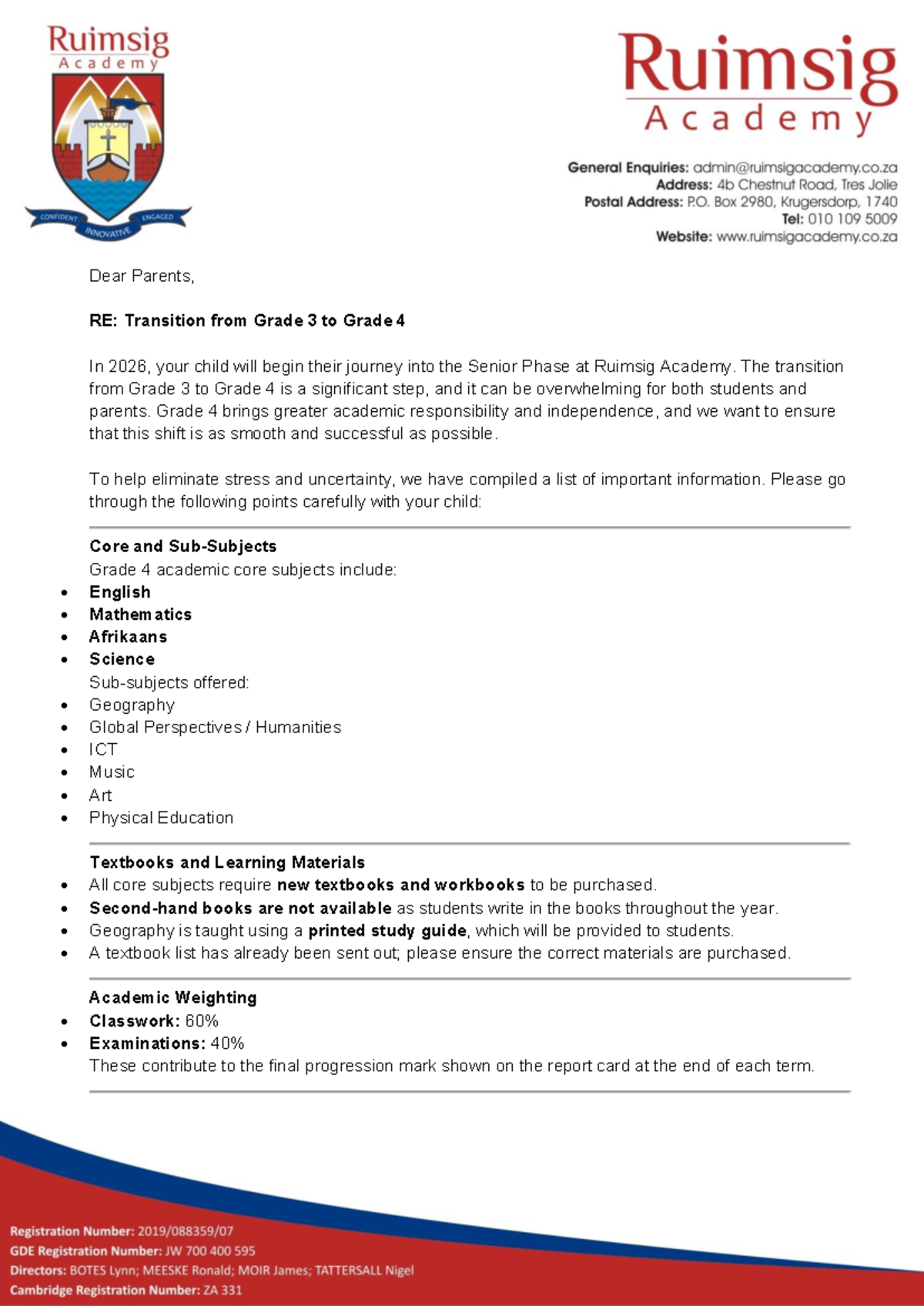 Transition Guide: Grade 3 to Grade 4 at Ruimsig Academy - Studocu