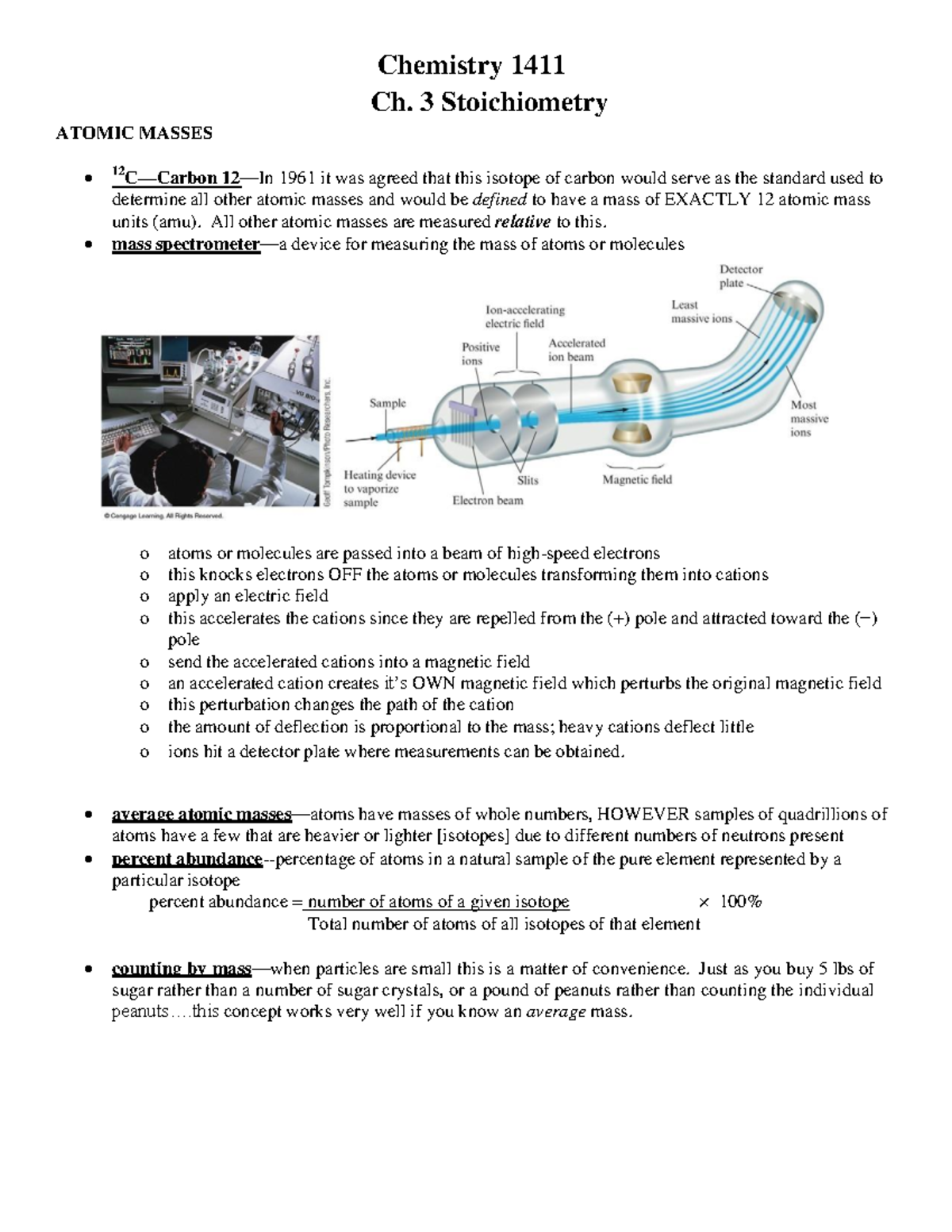 Chemistry 1411 Ch. 3 Stoichiometry Notes and Exercises - Studocu