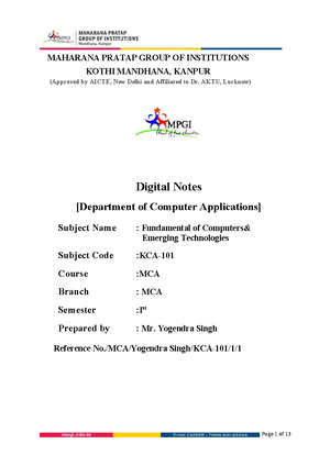 Master of computer application - MCA2020 - AKTU - Studocu