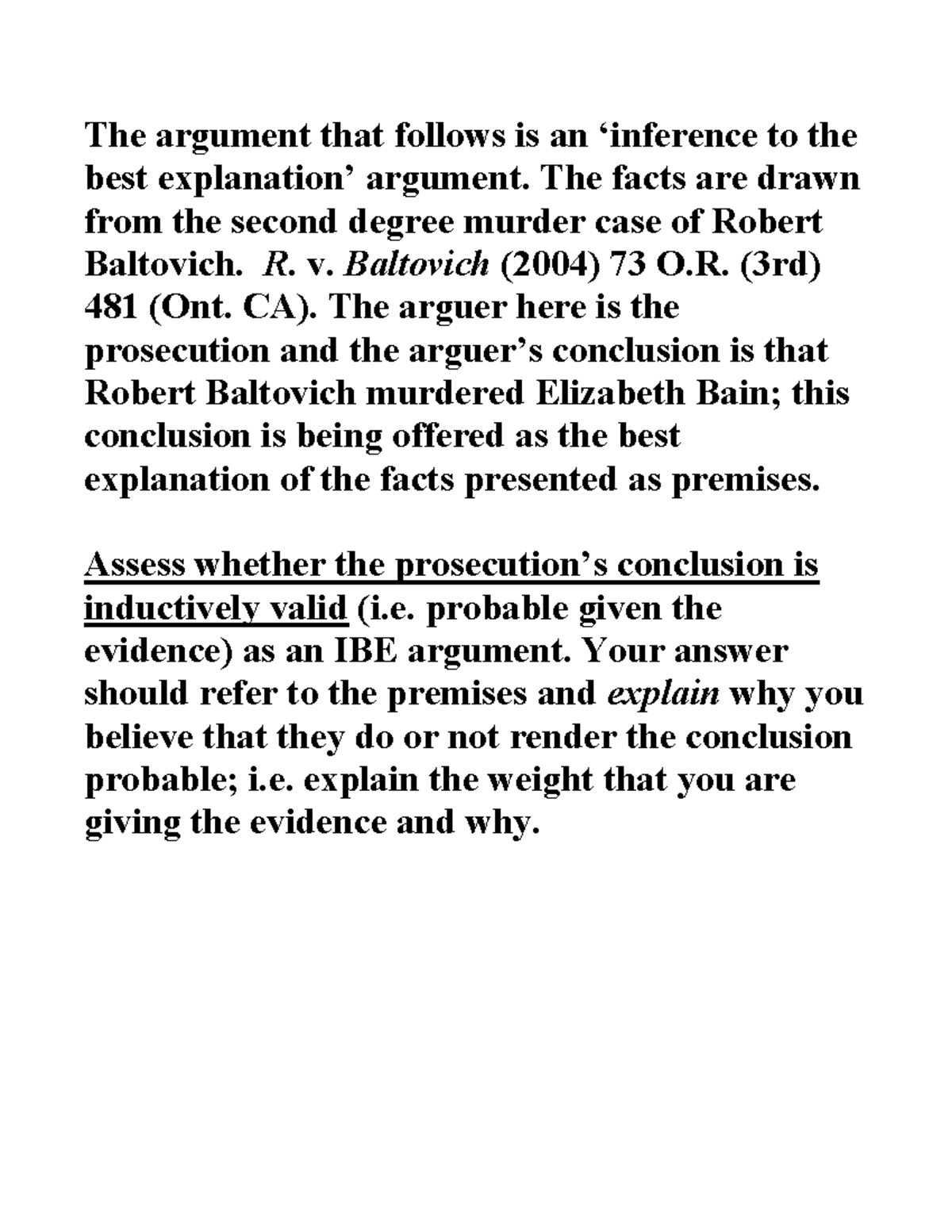 1290.106 IBE Argument Example, Baltovich, Analysis - The argument that ...