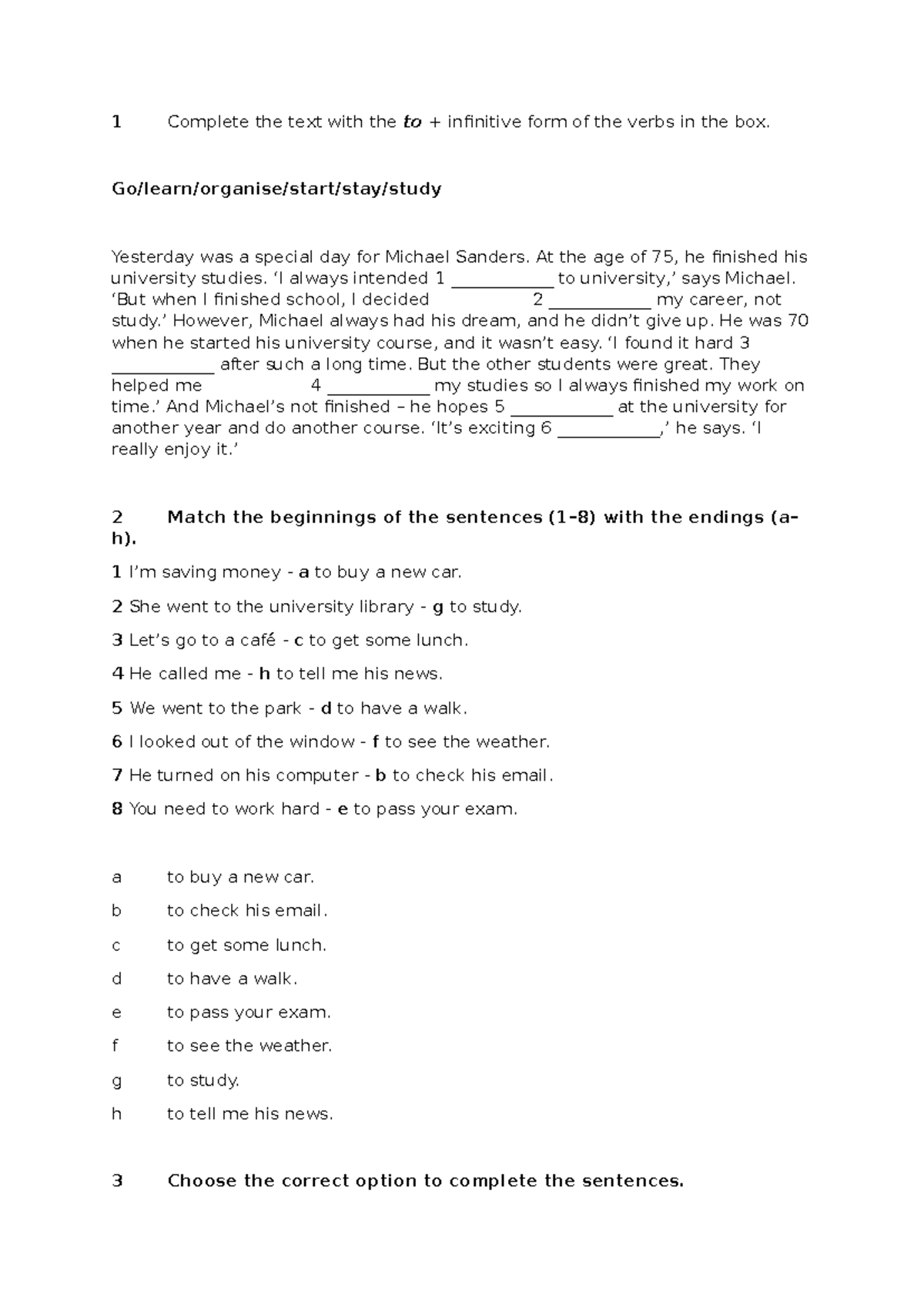 Unit 6 - Infinitive Verbs and Sentence Completion Exercises - Studocu