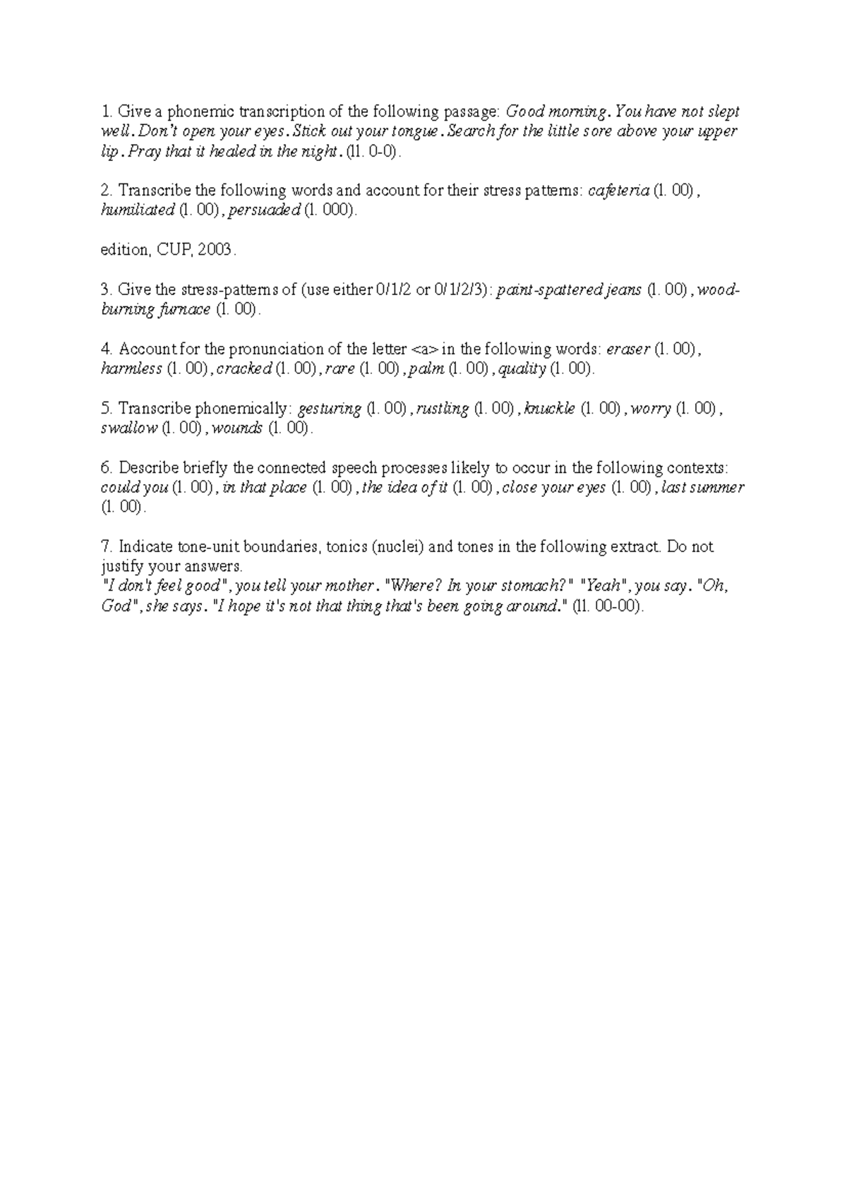 Phonemic Transcription Exercises for Phonology Course (PHO 101) - Studocu
