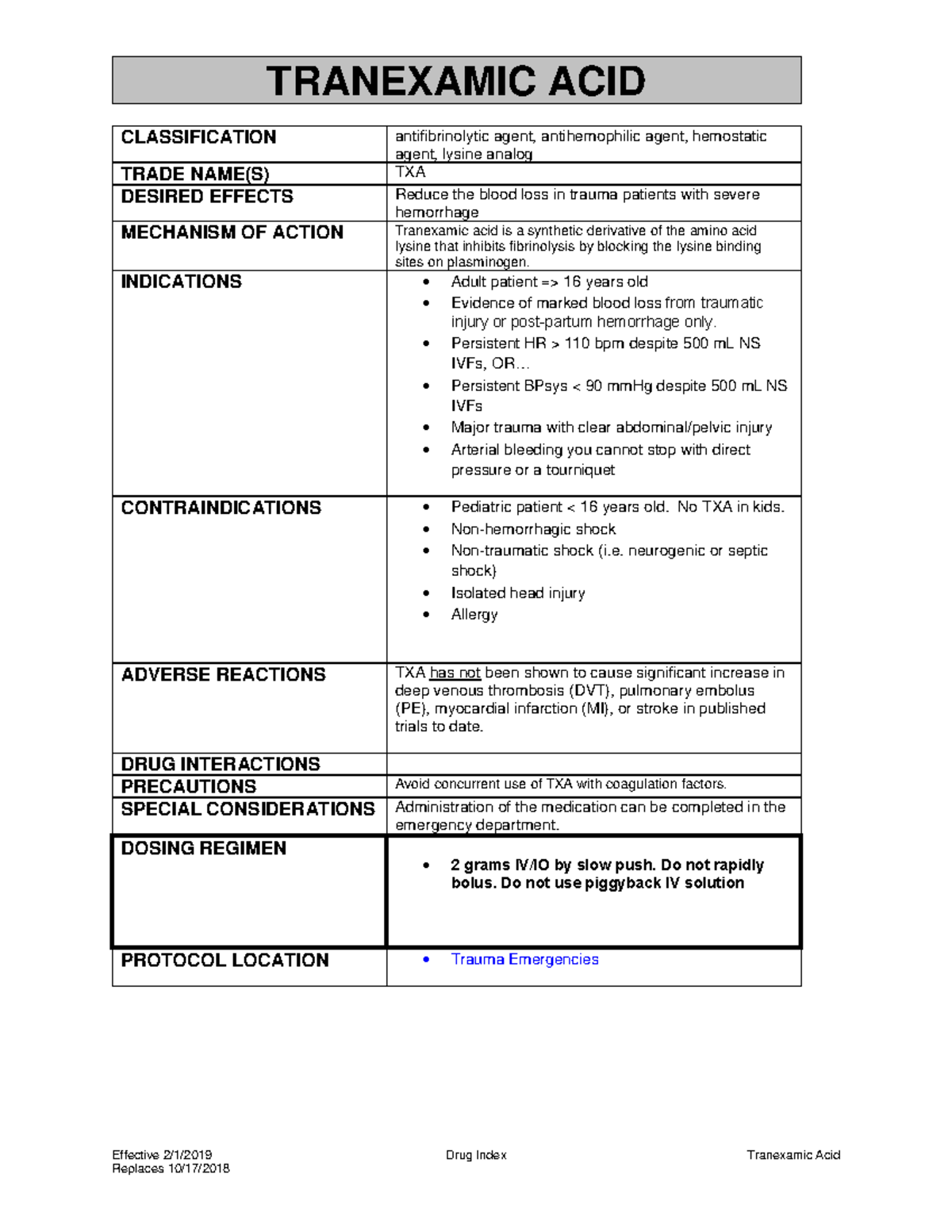 TXA - Tranexamic Acid Medication Overview for Trauma Emergencies - Studocu