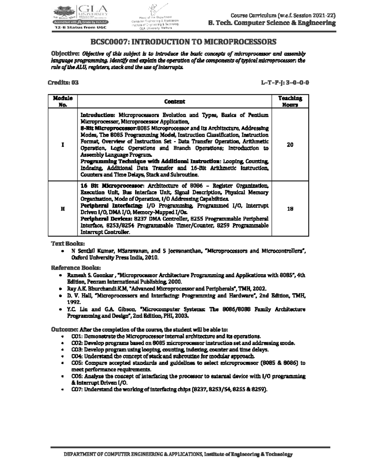 Introduction to Microprocessors - Module 1 Lecture Notes (CE 2100 ...