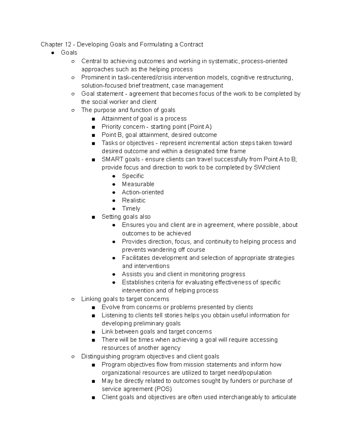 Chapter 12 - Formulating Goals and Contracts in Social Work Practice ...