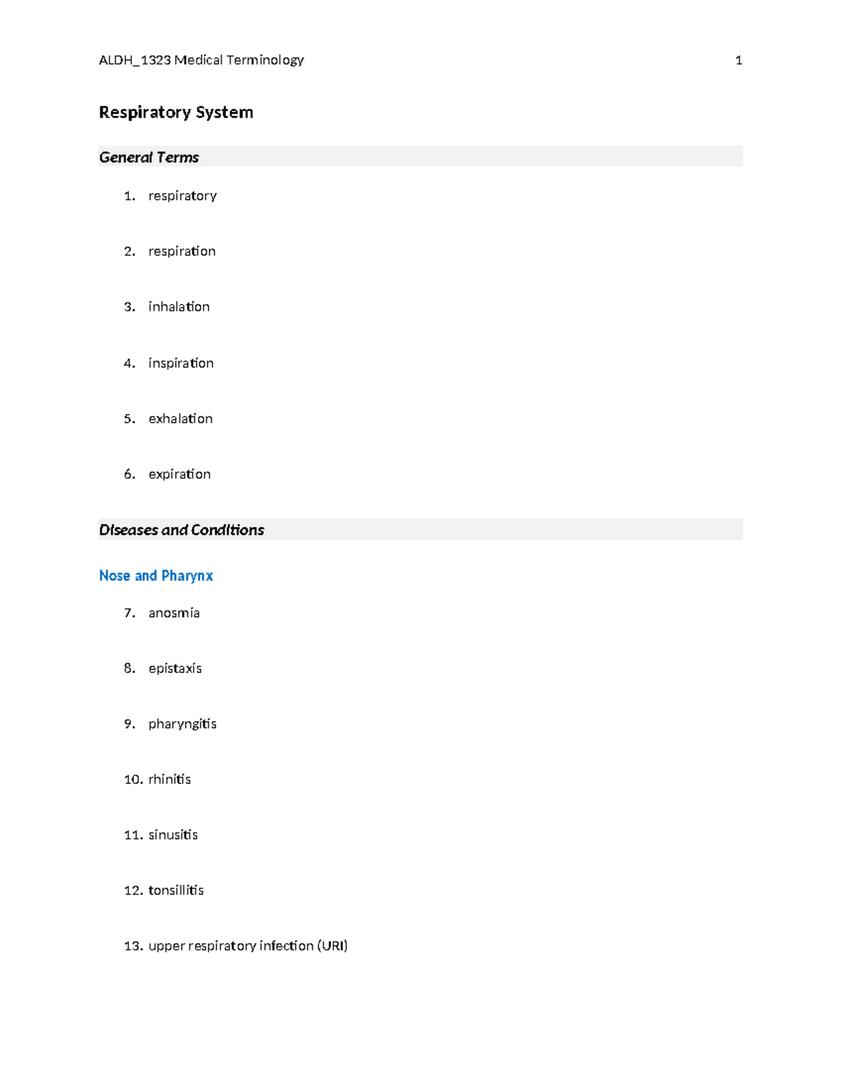 ALDH_1323 Medical Terminology - Respiratory System Overview ...
