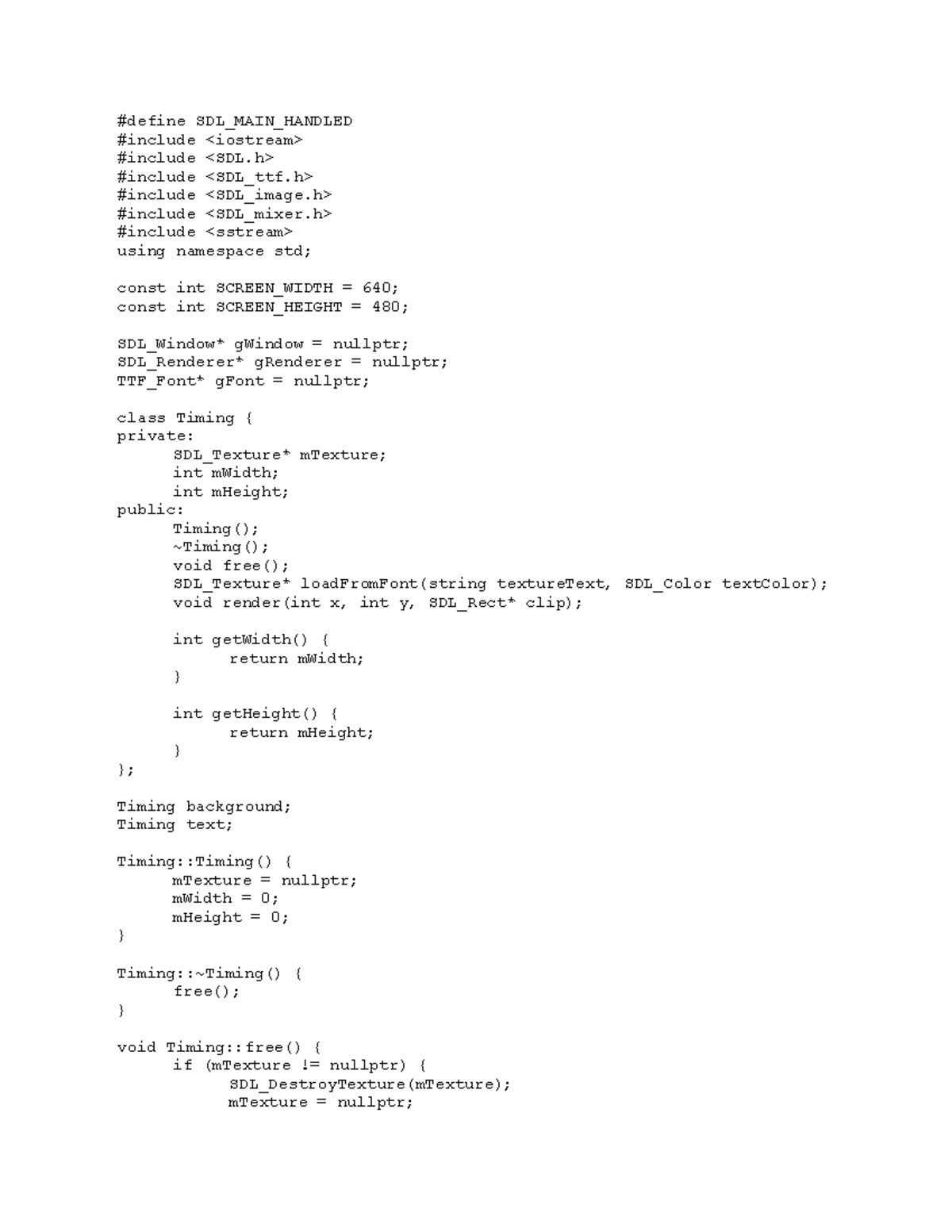 SDL Programming: Timing Class Implementation and Usage - Studocu