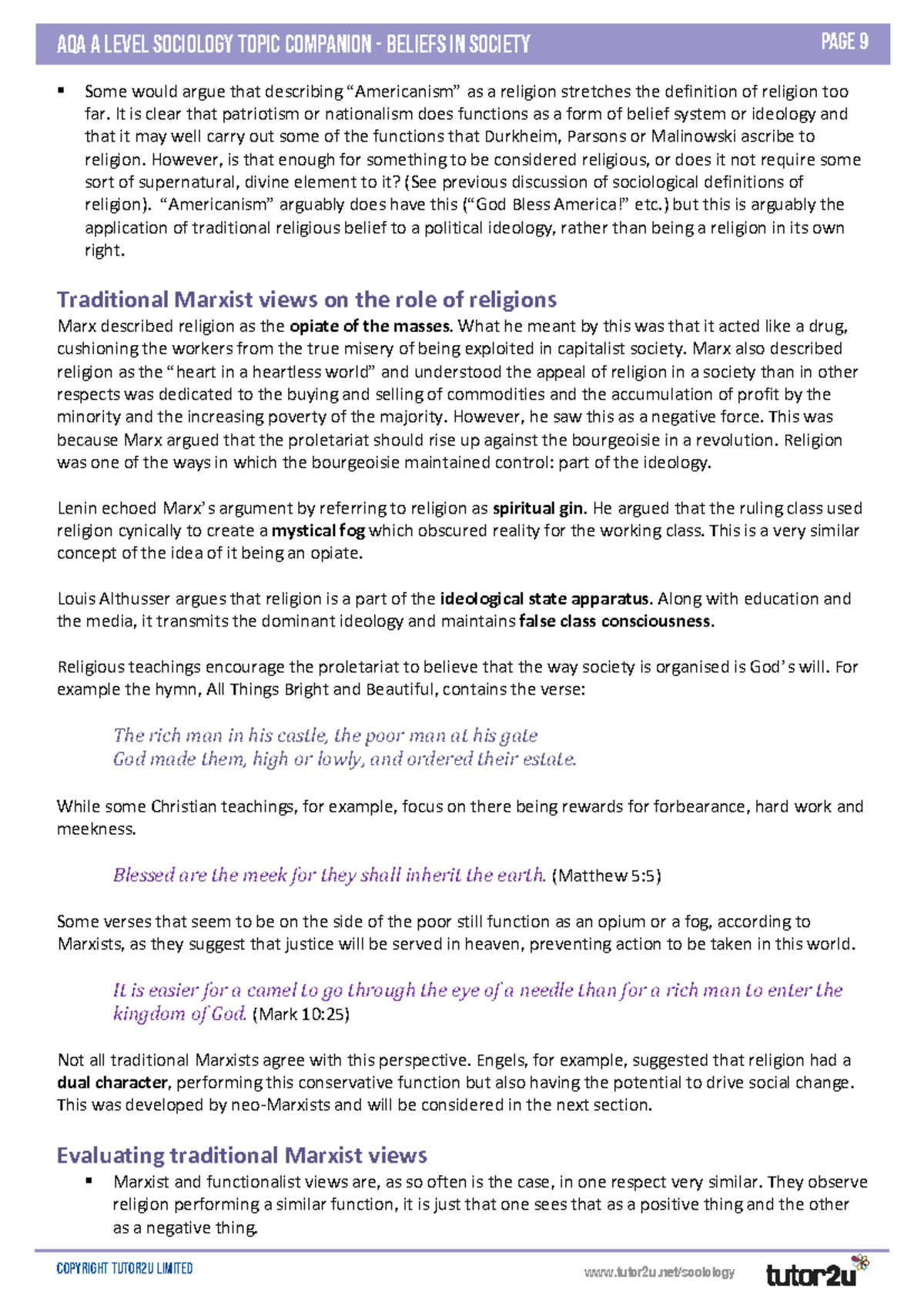 AQA A Level Sociology: Marxism and Feminism in Religion Analysis - Studocu