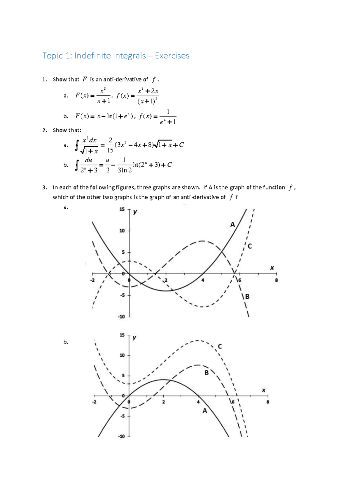 Topic 1 Indefinite integrals (with solutions) - Topic 1: Indefinite ...