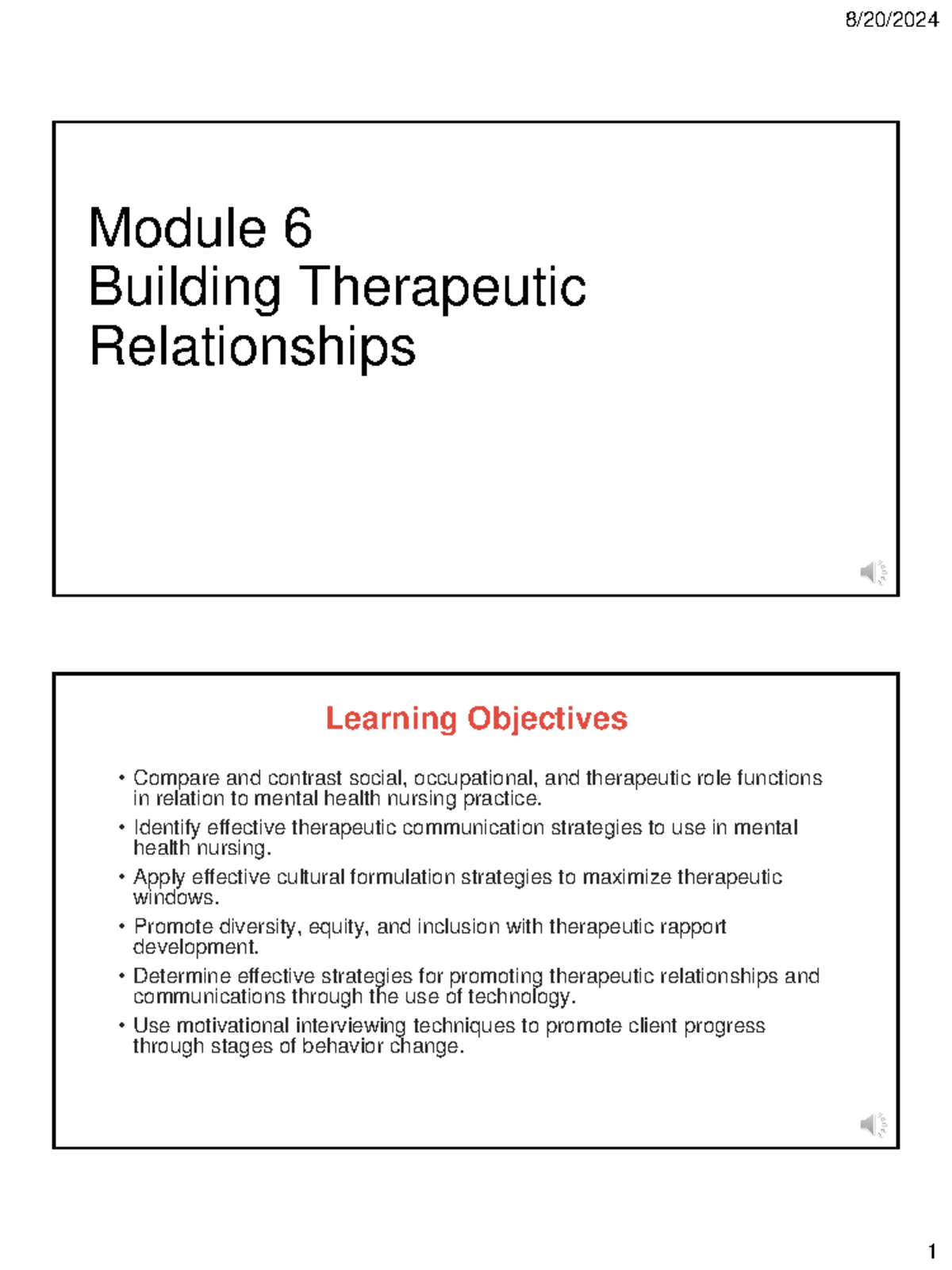 Module 6 Therapeutic Relationships: Key Concepts & Strategies - Studocu
