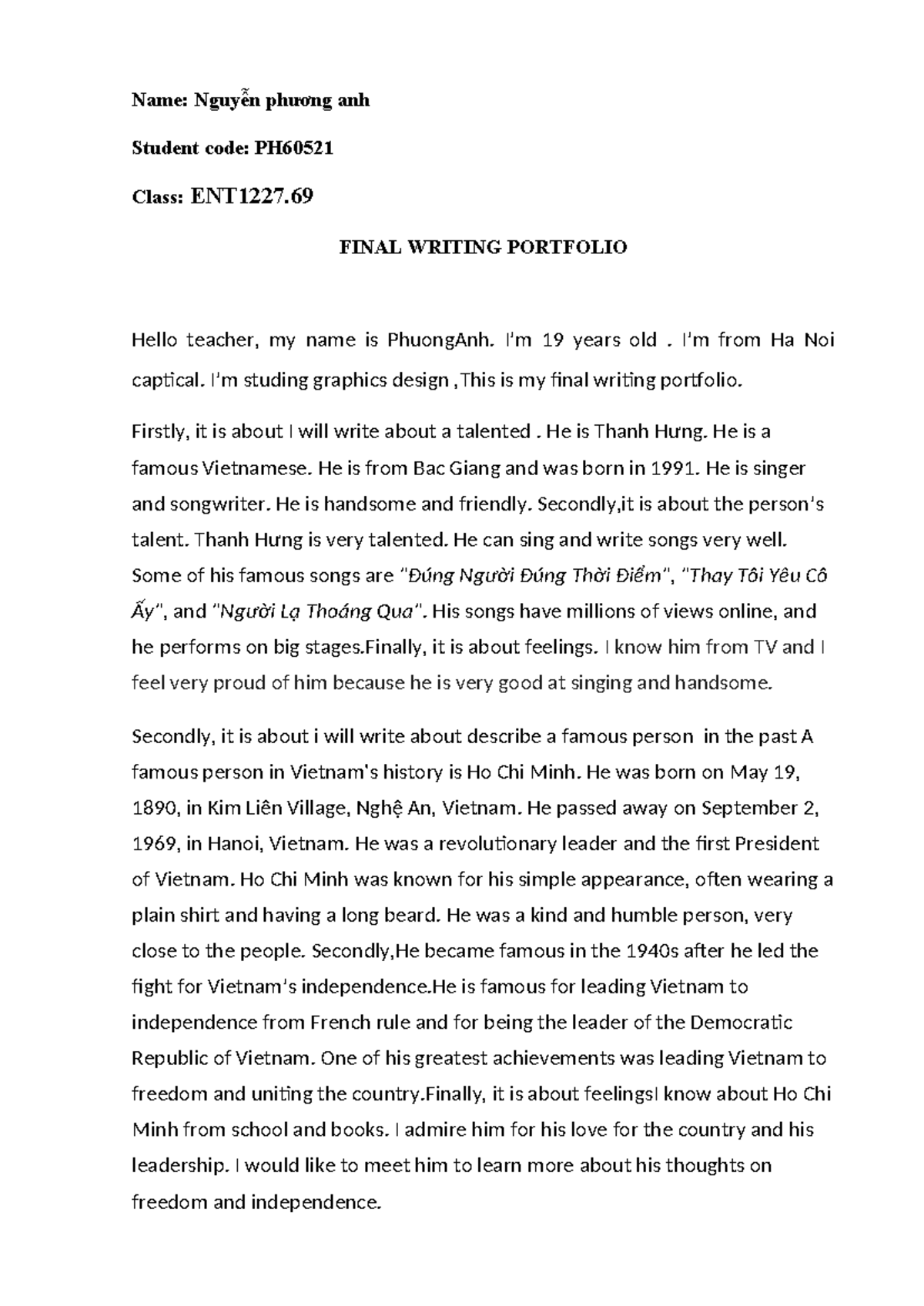 ENT1227.69 Final Writing Portfolio: Celebrating Talents and Heroes ...