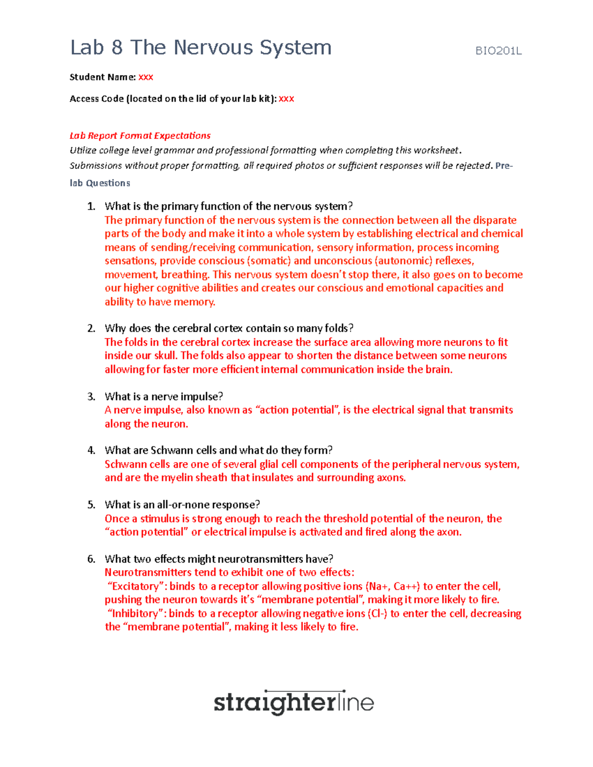 BIO201L Lab 8: Exploring the Nervous System - Studocu