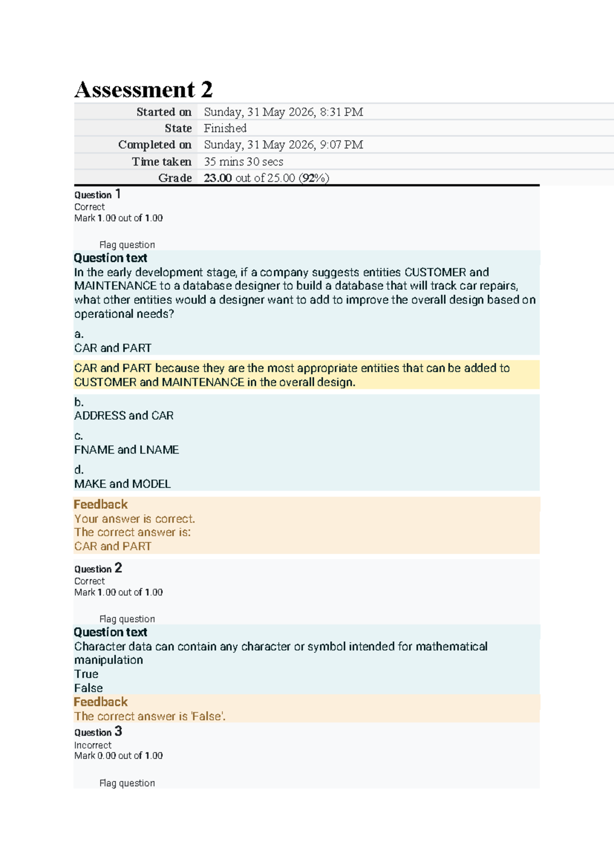 Assessment 2: Database Design Concepts and Questions - Studocu