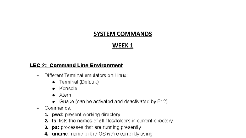 W1 SYSCom: Intro to Linux Command Line & Terminal Emulators - Studocu
