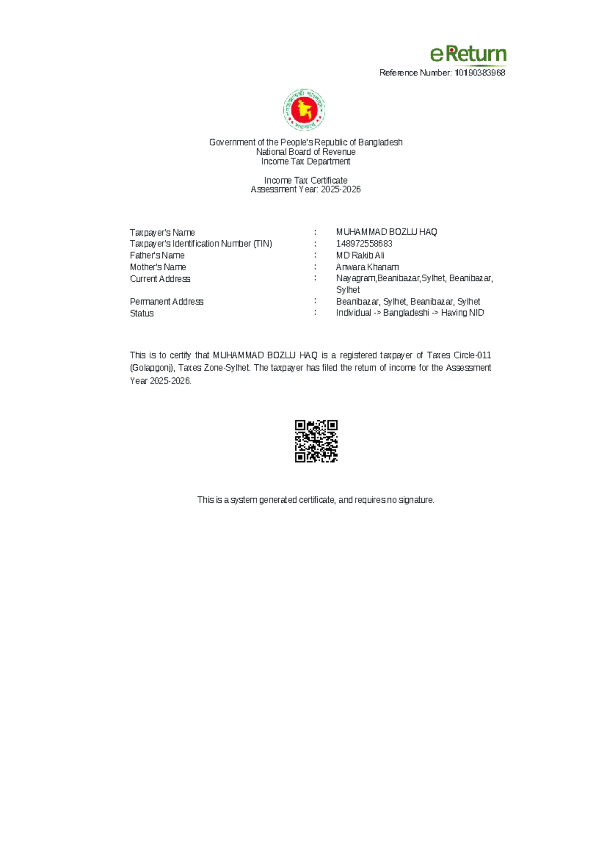 Muhammad Bozlu HAQ - N/A - Taxpayer’s Name Taxpayer’s Identification ...