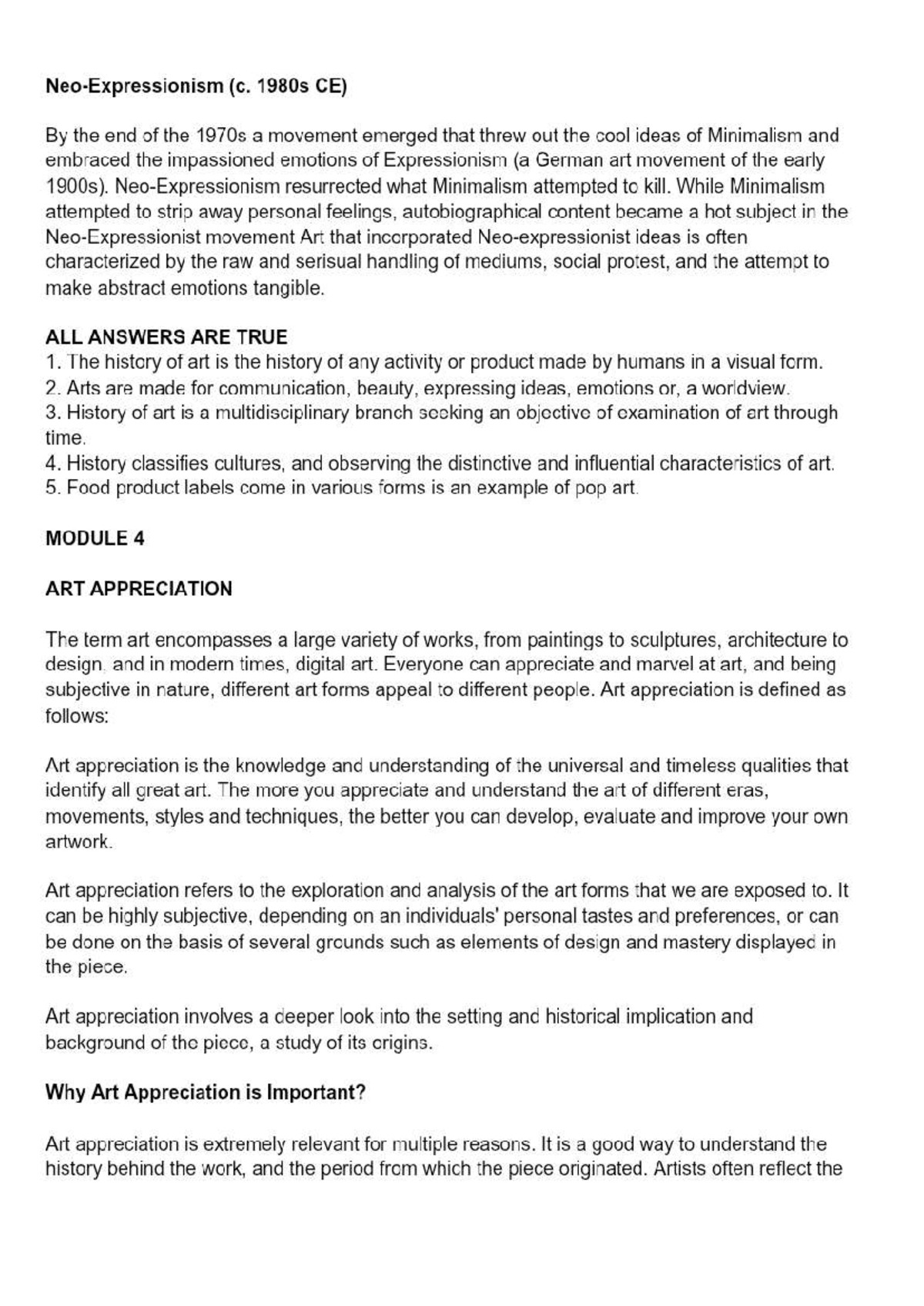 Art Appreciation Notes (Module 4) - Understanding Movements & Emotions ...