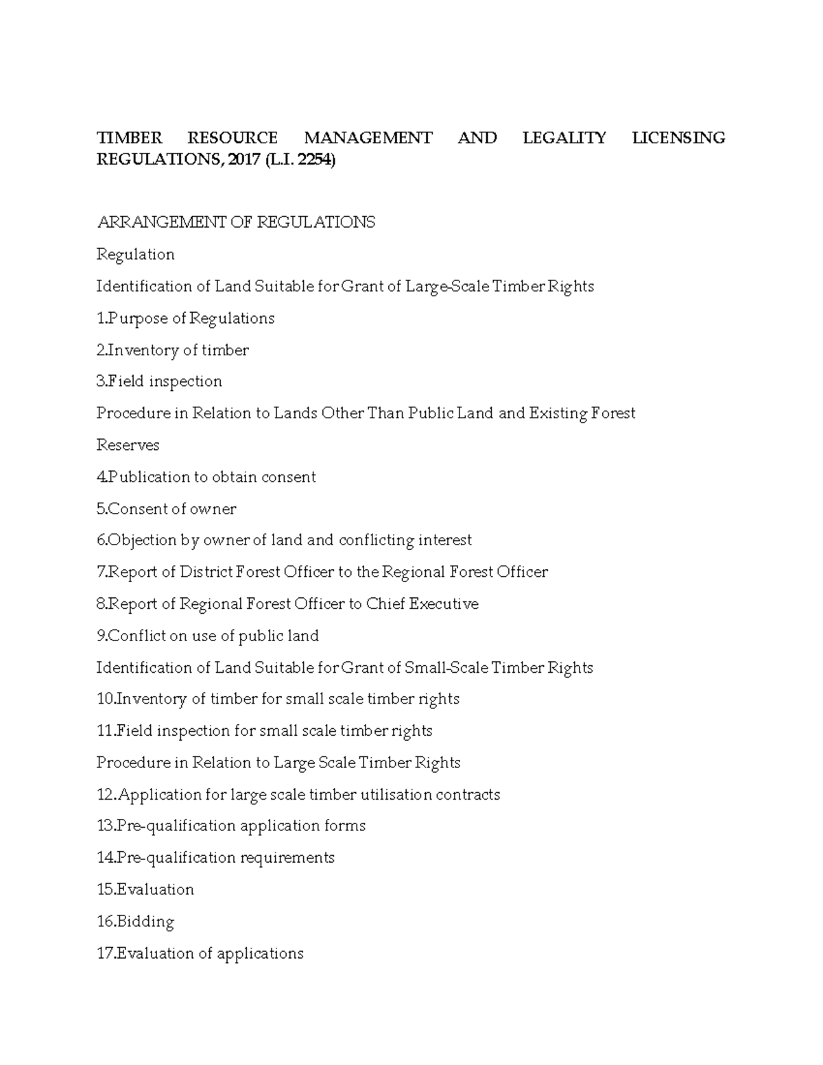 Timber Resource Management & Legality Licensing Regs, 2017 (L.I. 2254 ...