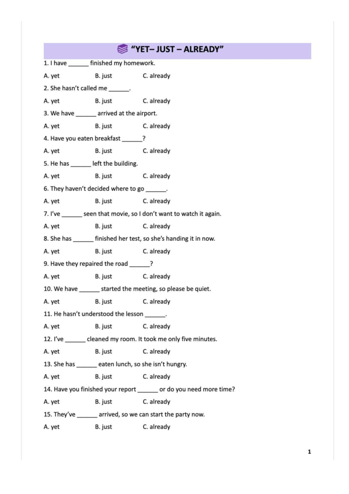 JUST 1: Homework and Grammar Exercises for English Review - Studocu