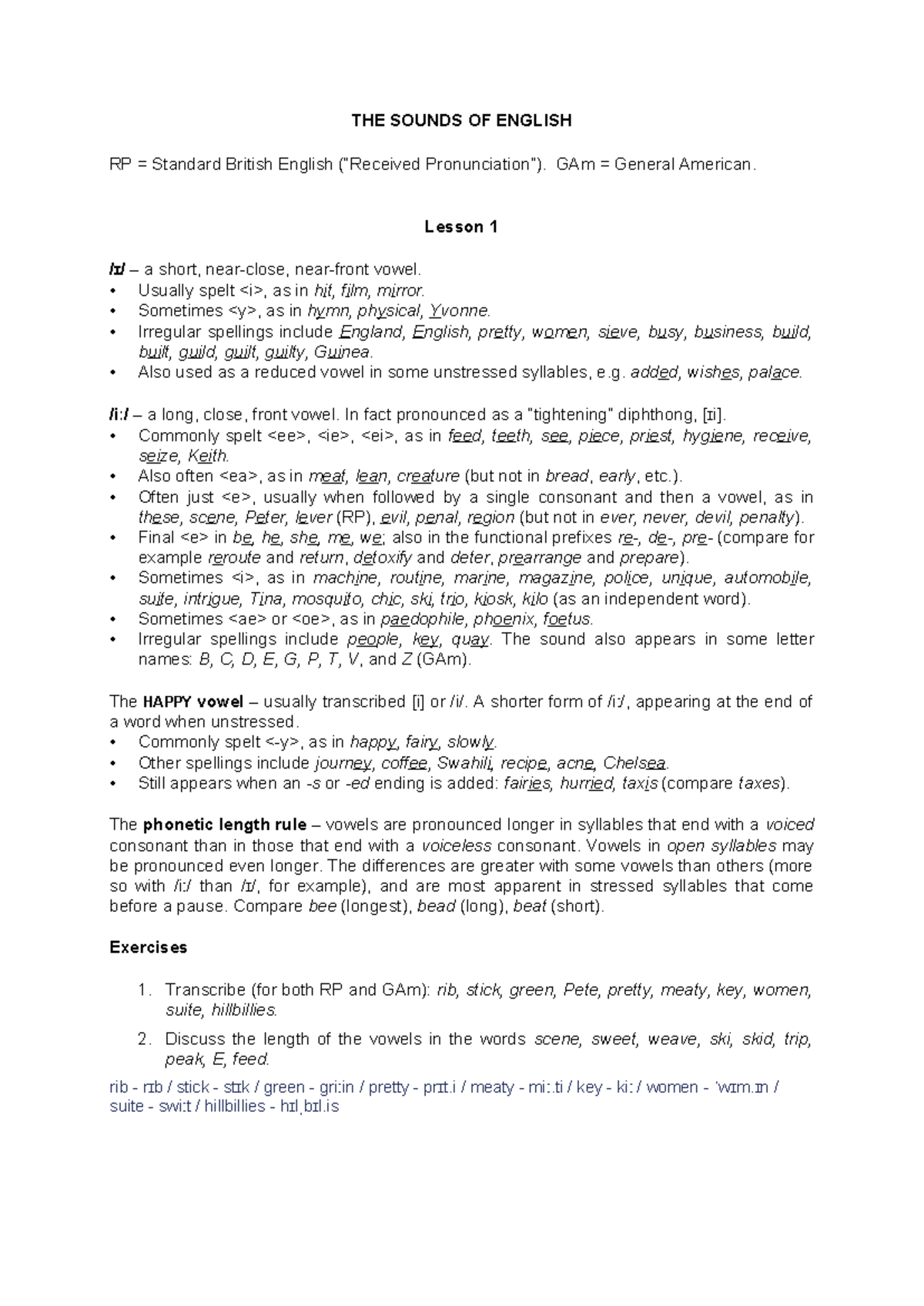 Sounds of English - THE SOUNDS OF ENGLISH RP = Standard British English ...