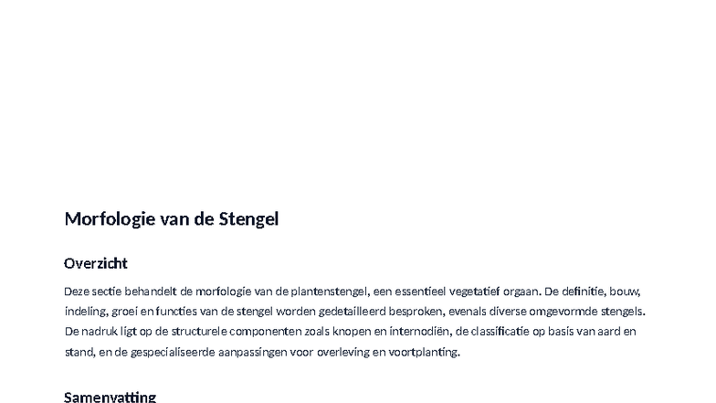 Les 4: Morfologie van de Stengel - Overzicht en Functies - Studocu