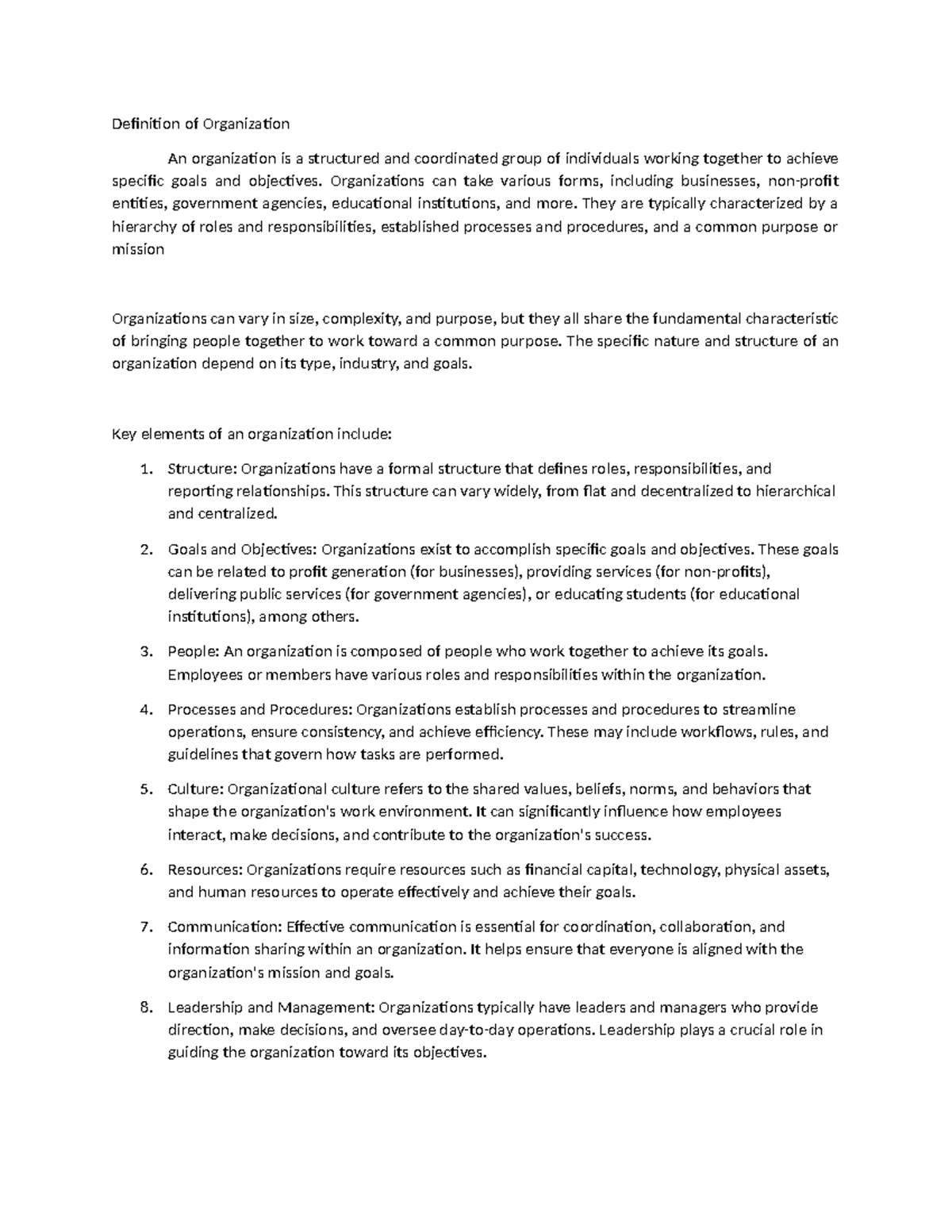 Definition of Organization: Key Elements and Types (AMB) - Studocu