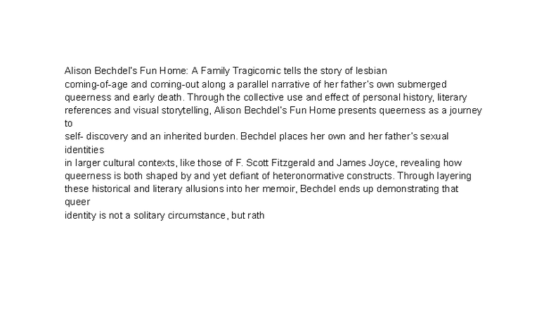 ENG 202: Lecture Notes on Alison Bechdel's Fun Home and Queerness - Studocu