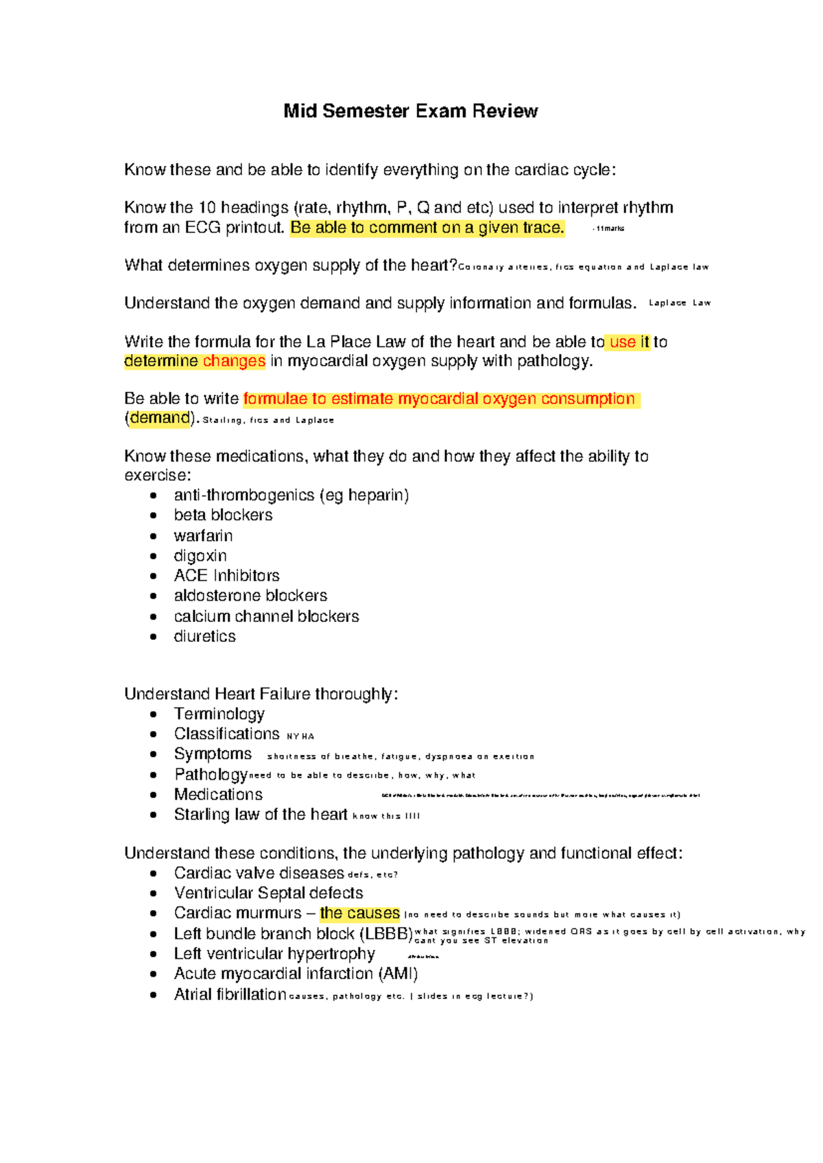 SPS4116 Mid Semester Exam Review: Cardiac Cycle & Heart Failure ...
