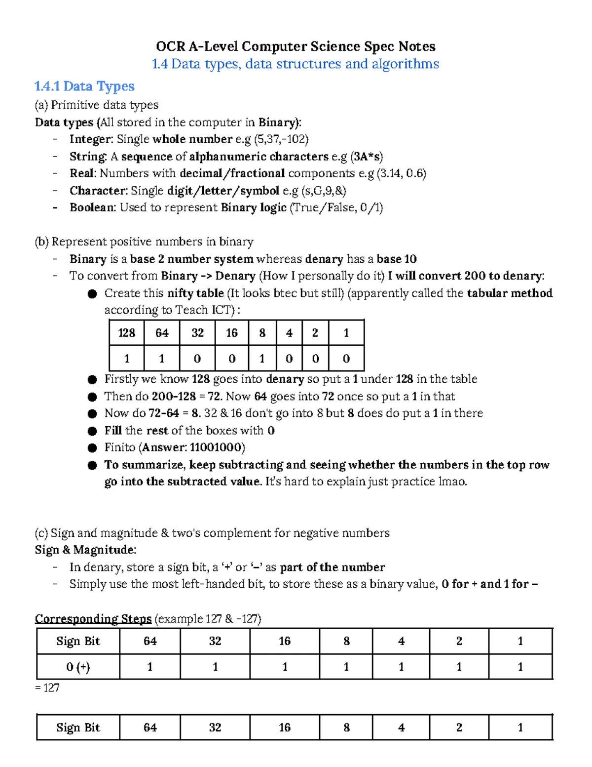 1.4.1. Data Types - A revision resource. - OCR Computer Science AS Level 1.4 Data Types Advanced ...