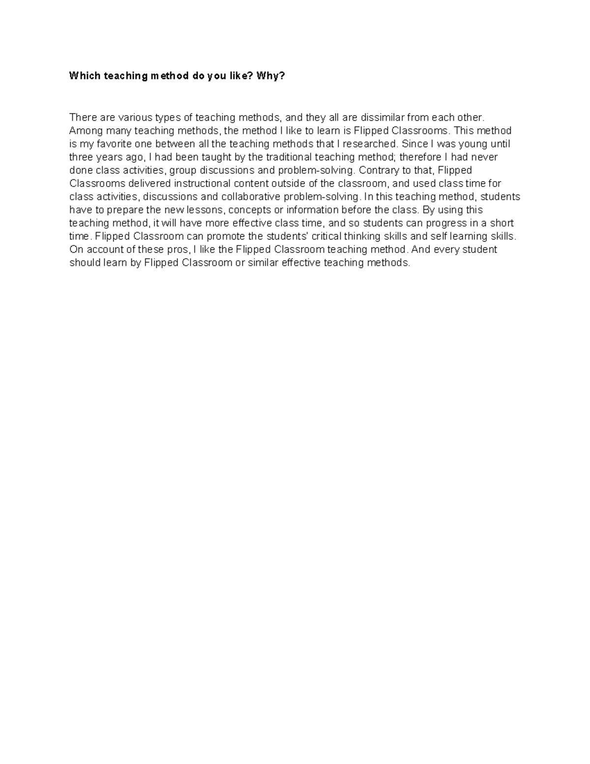 Teaching Methods: My Preference for Flipped Classrooms - Studocu