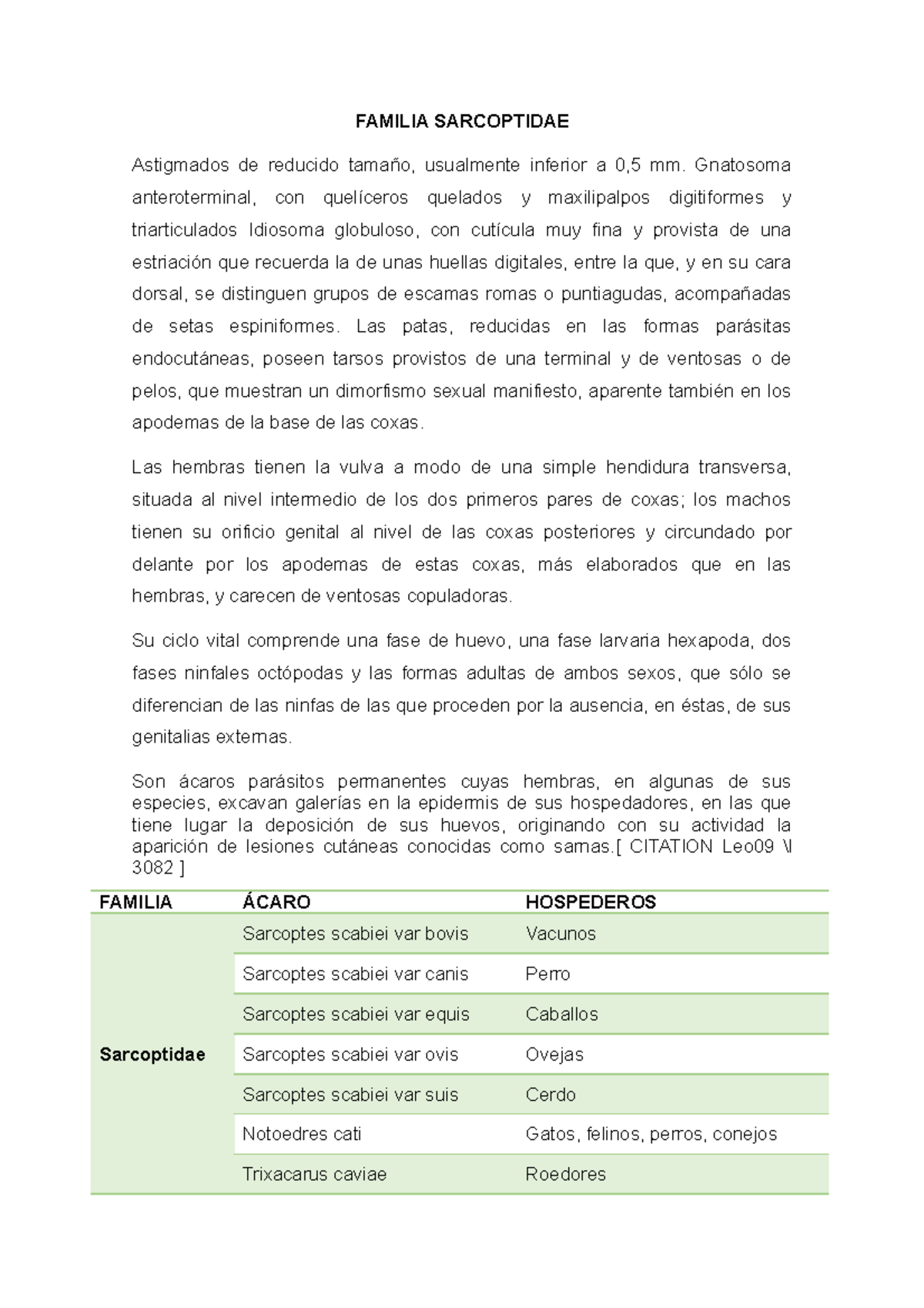 Notas sobre la Familia Sarcoptidae y Escabiosis (Médicina 101) - Studocu