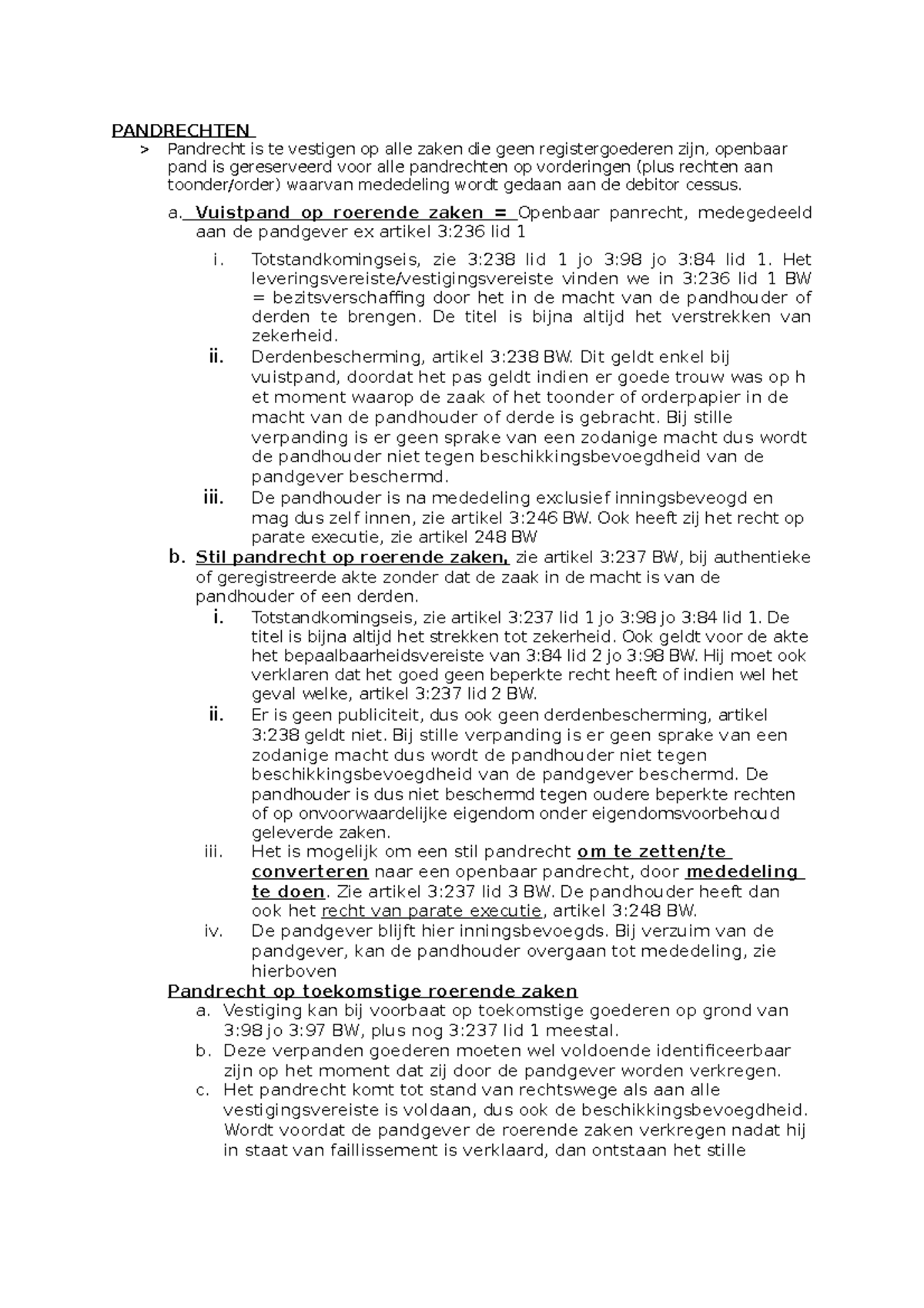 Master pandrechten document - Goederenrecht - Studeersnel