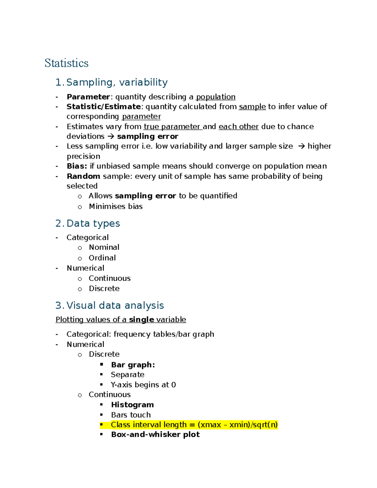 Statistics 1: Comprehensive Exam Notes on Sampling & Data Analysis ...