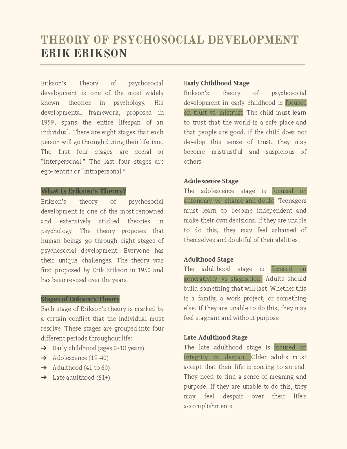 Erikson's Theory of Psychosocial Development - THEORY OF PSYCHOSOCIAL ...