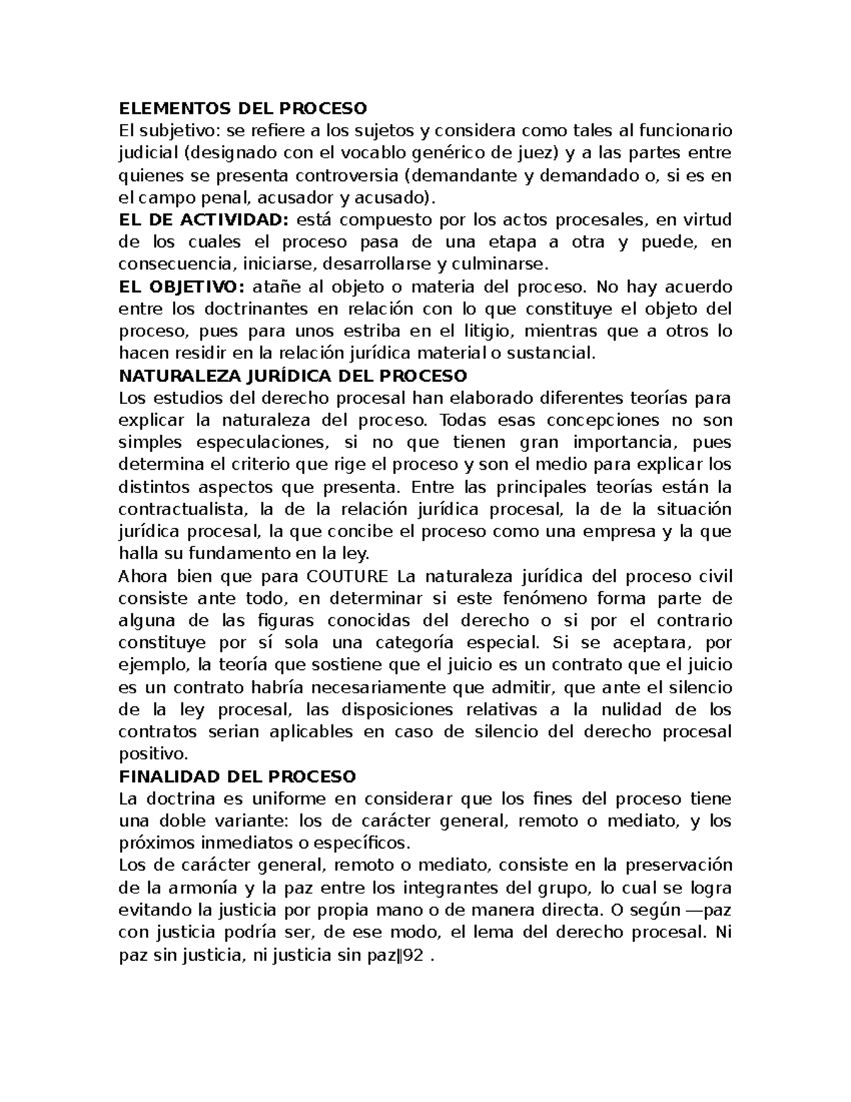 Elementos del Proceso: Análisis Jurídico y Teorías Relevantes - Studocu