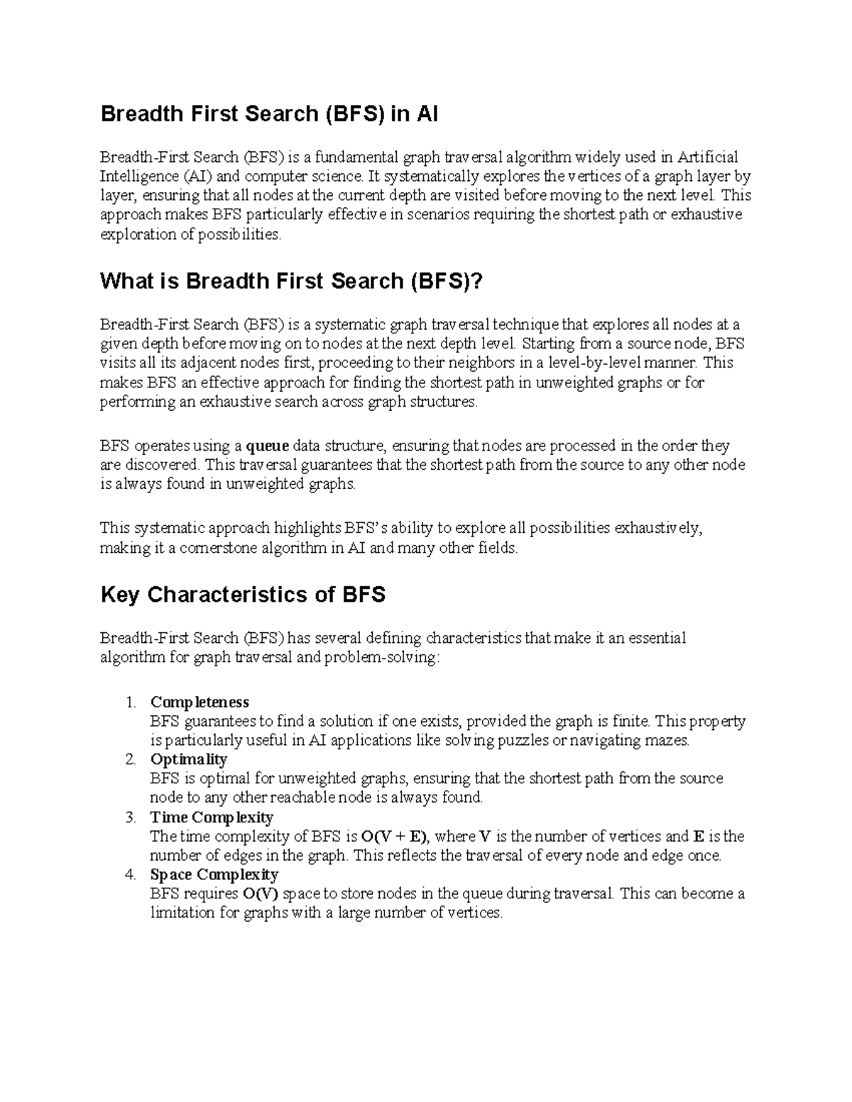 Breadth First Search (BFS) in AI: Concepts and Applications - Studocu