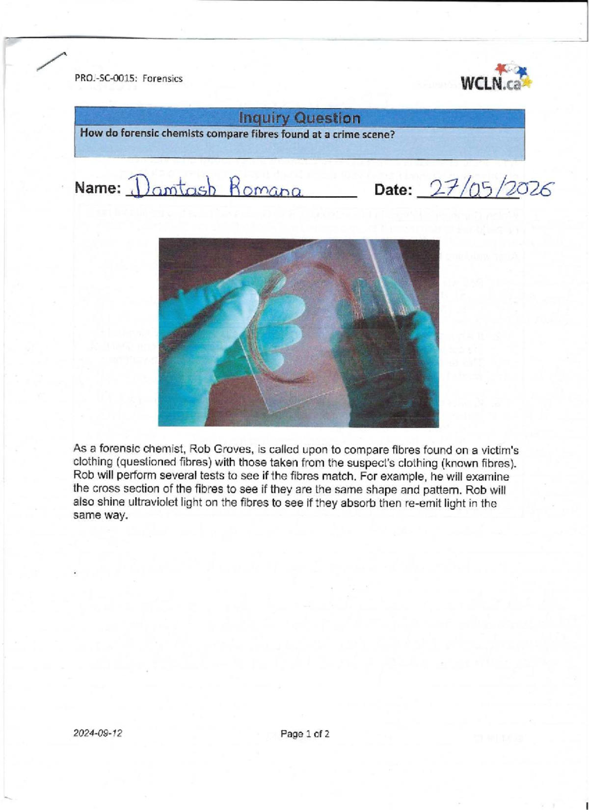 Forensics WCLN.ca: Comparing Fibres in Crime Scene Analysis - Studocu