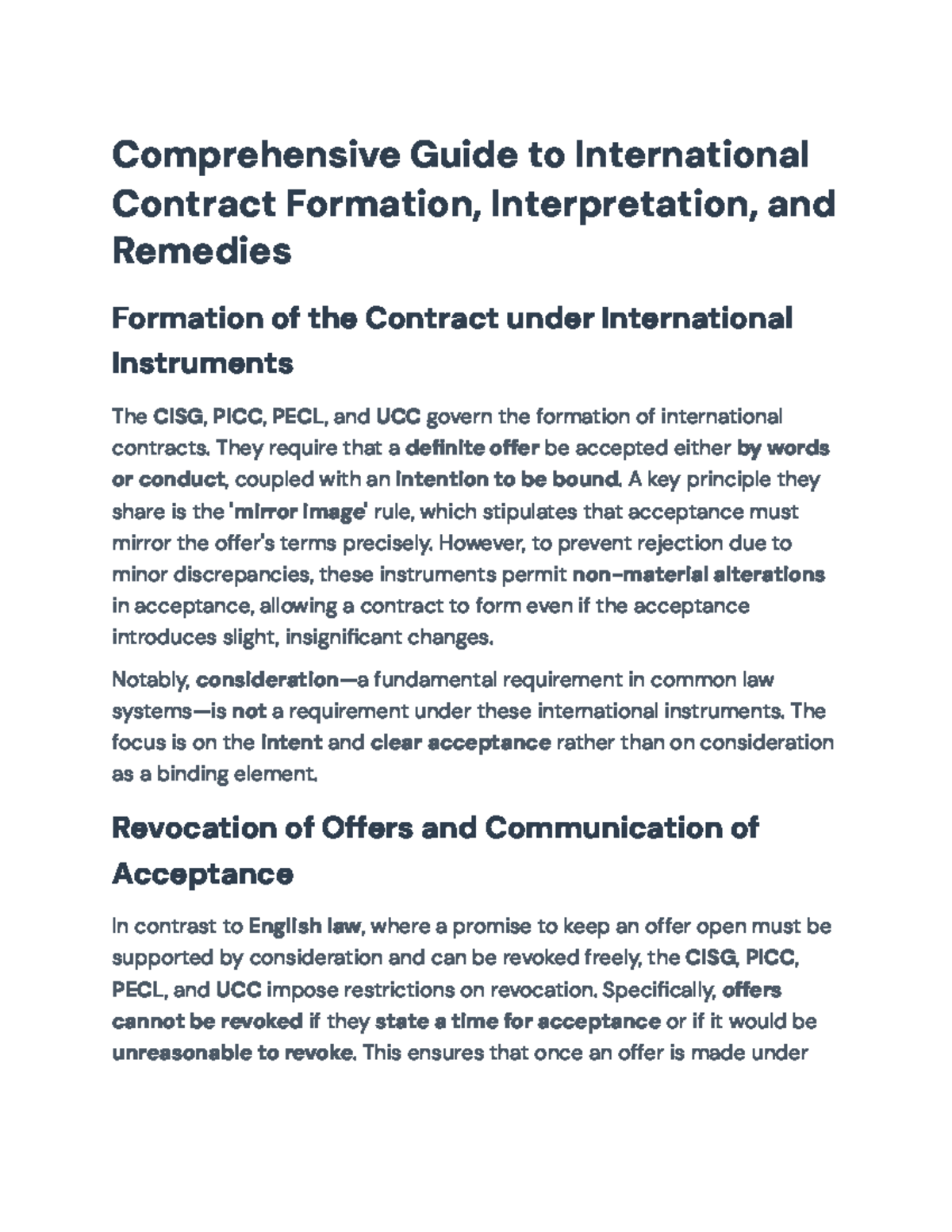 Comprehensive Guide to Int'l Contract Law: Formation & Remedies (CISG ...