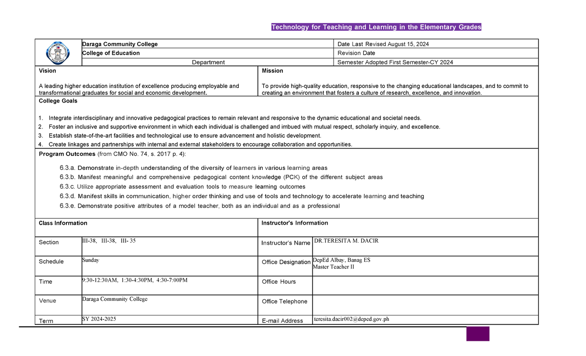 Prof Ed 7 Technology Integration in Elementary Teaching & Learning - Studocu