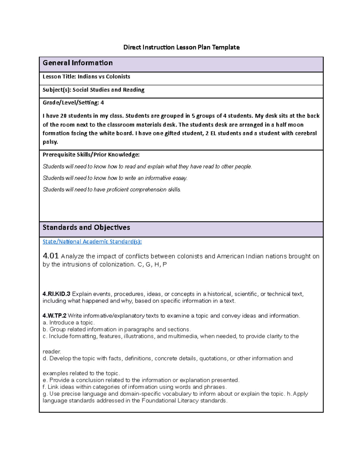 C732 task 1 - passed - Direct Instruction Lesson Plan Template General ...